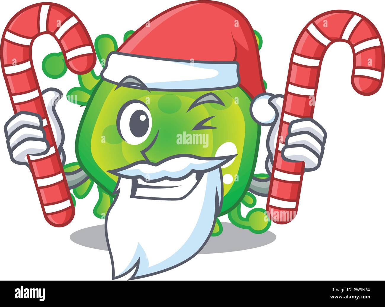 Santa with candy virus cells bacteria microbe isolated mascot Stock ...
