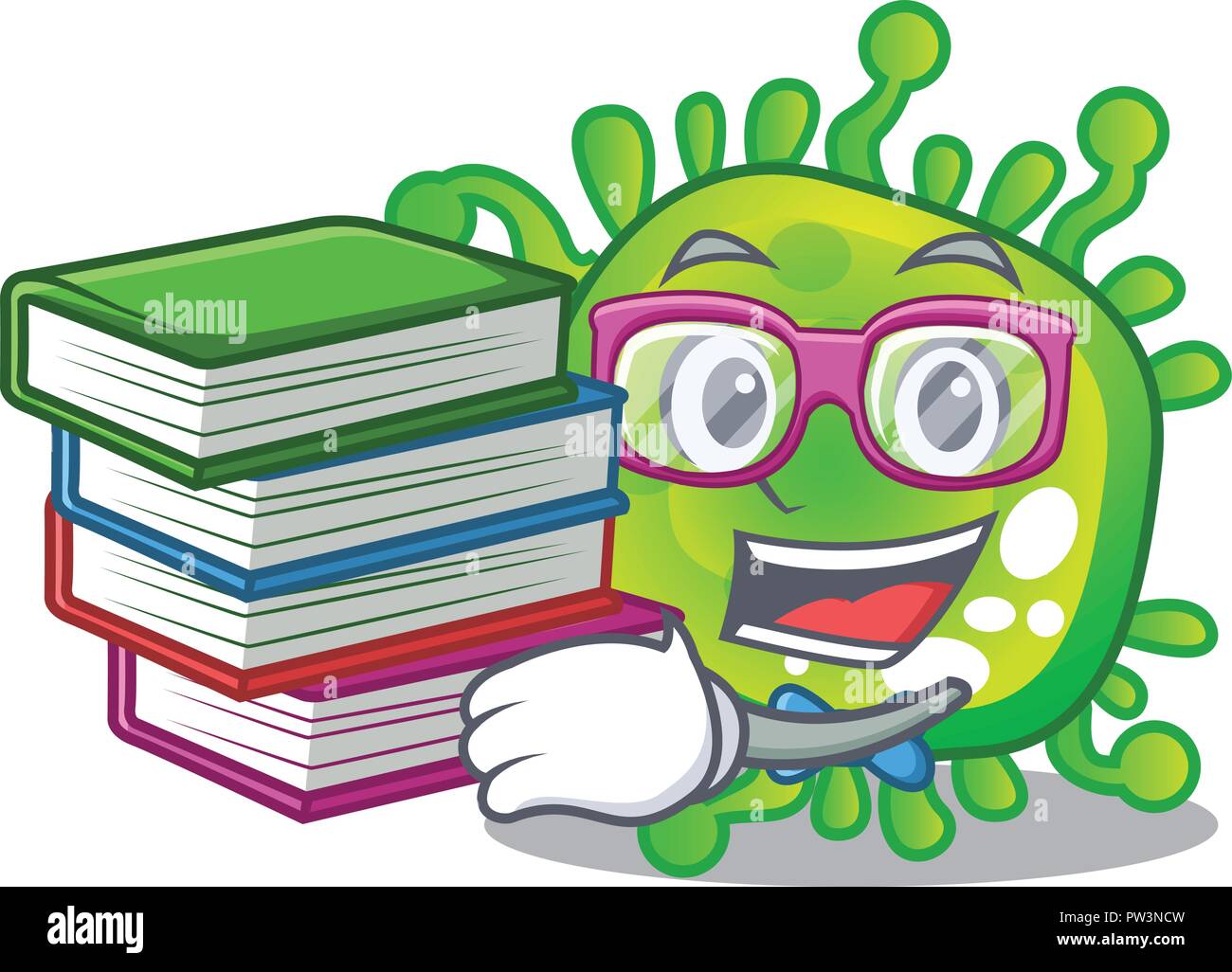 Student with book virus cells bacteria microbe isolated mascot Stock ...