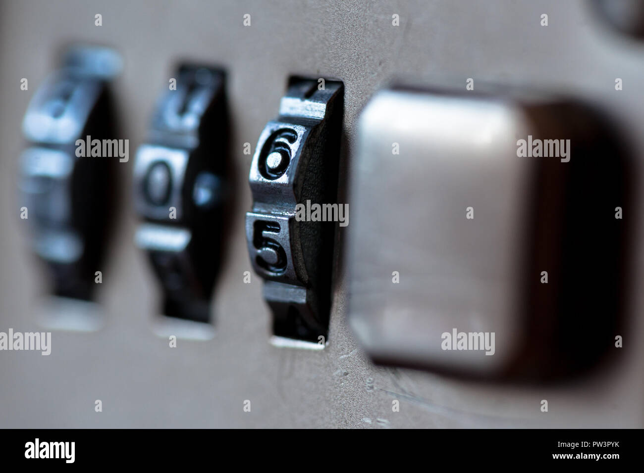 Combination padlock close up with chrome numbers. Mechanical ...