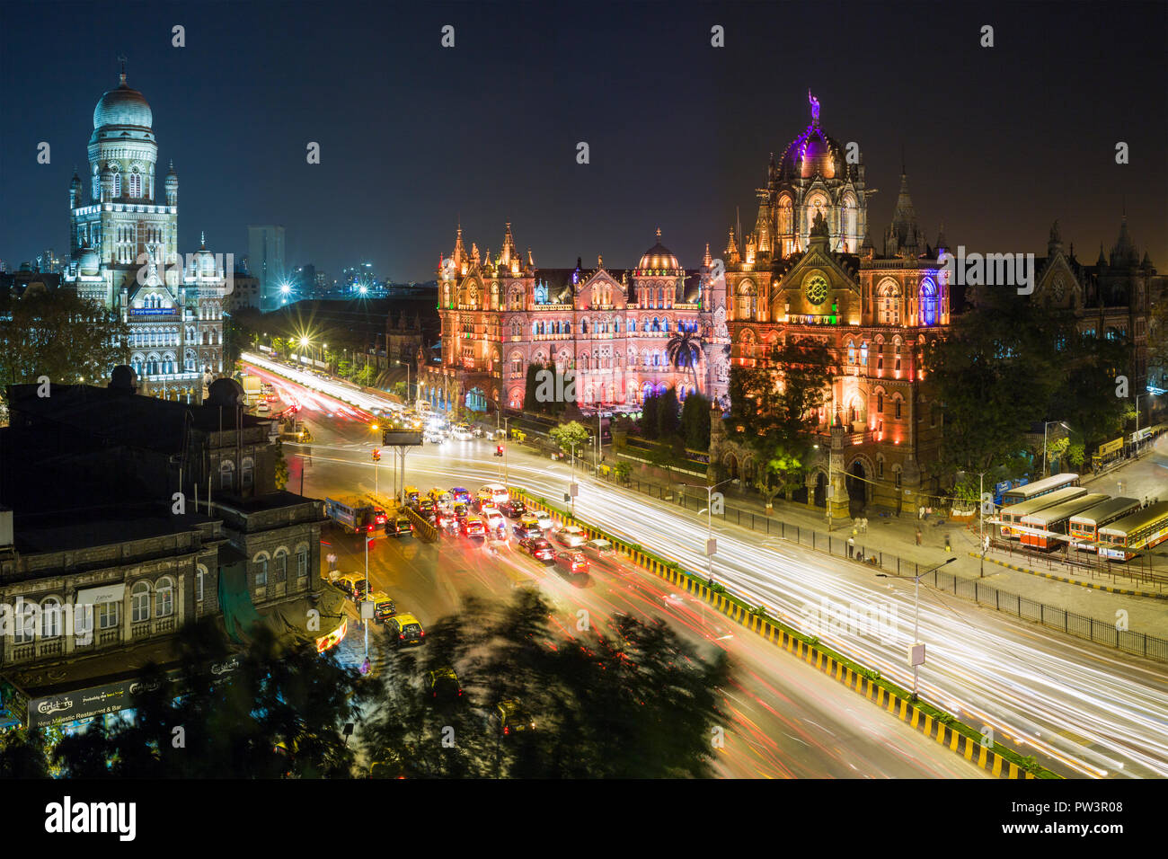 Illuminated chhatrapati shivaji maharaj terminus hi-res stock ...