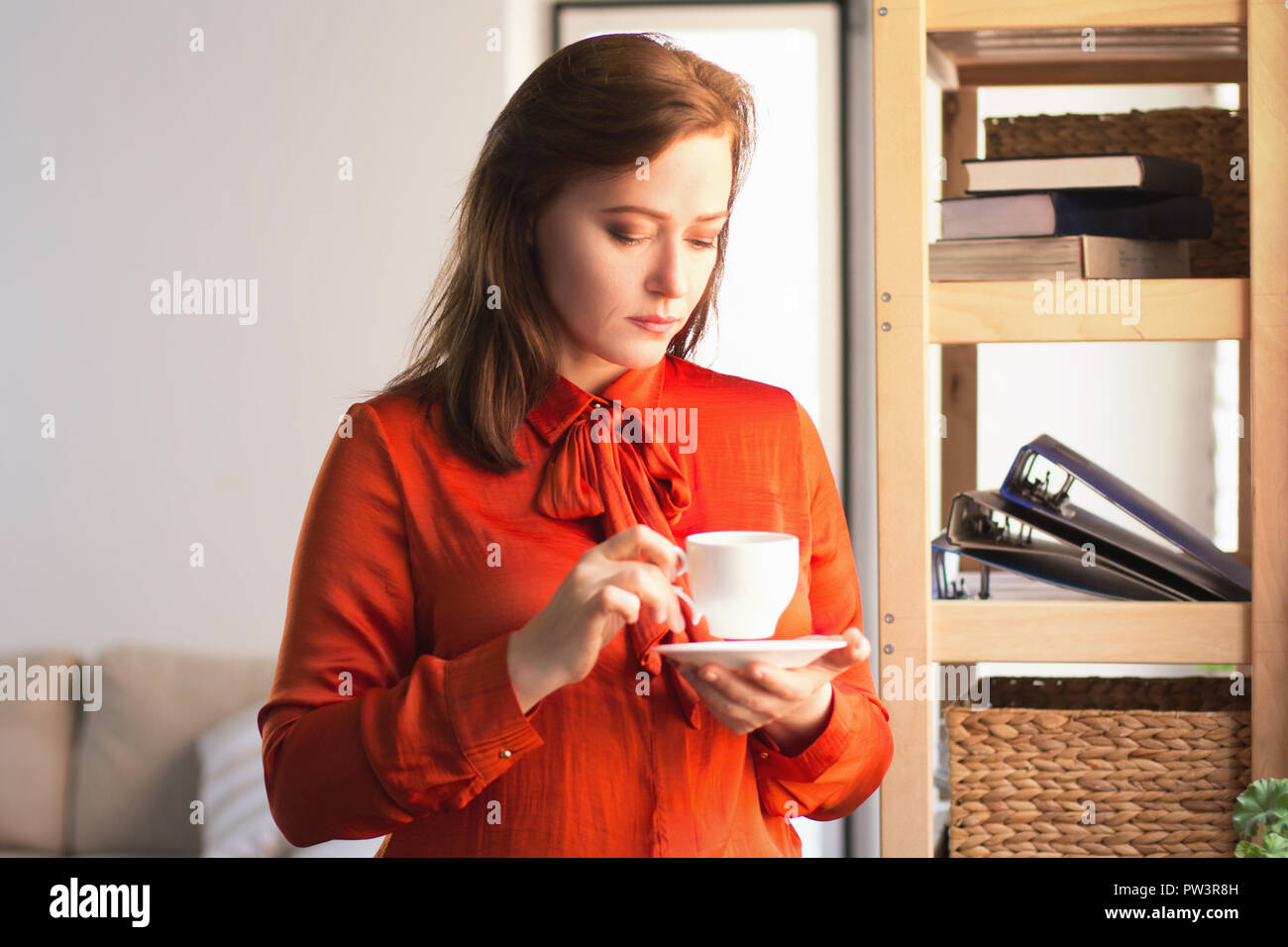 Lady drinking coffee hi-res stock photography and images - Alamy