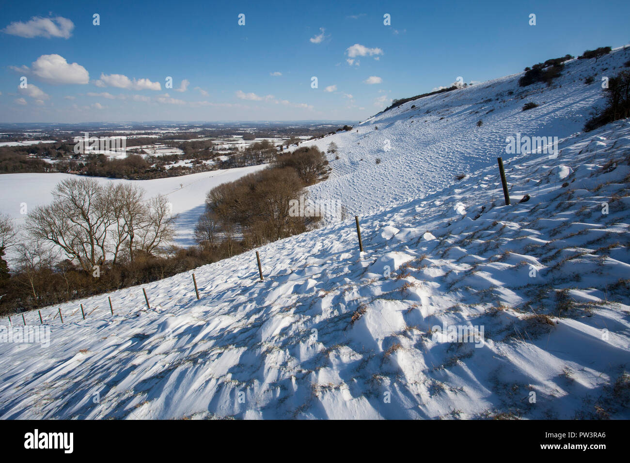 Snow on South Downs, near Ditchling Beacon, South Downs National Park ...
