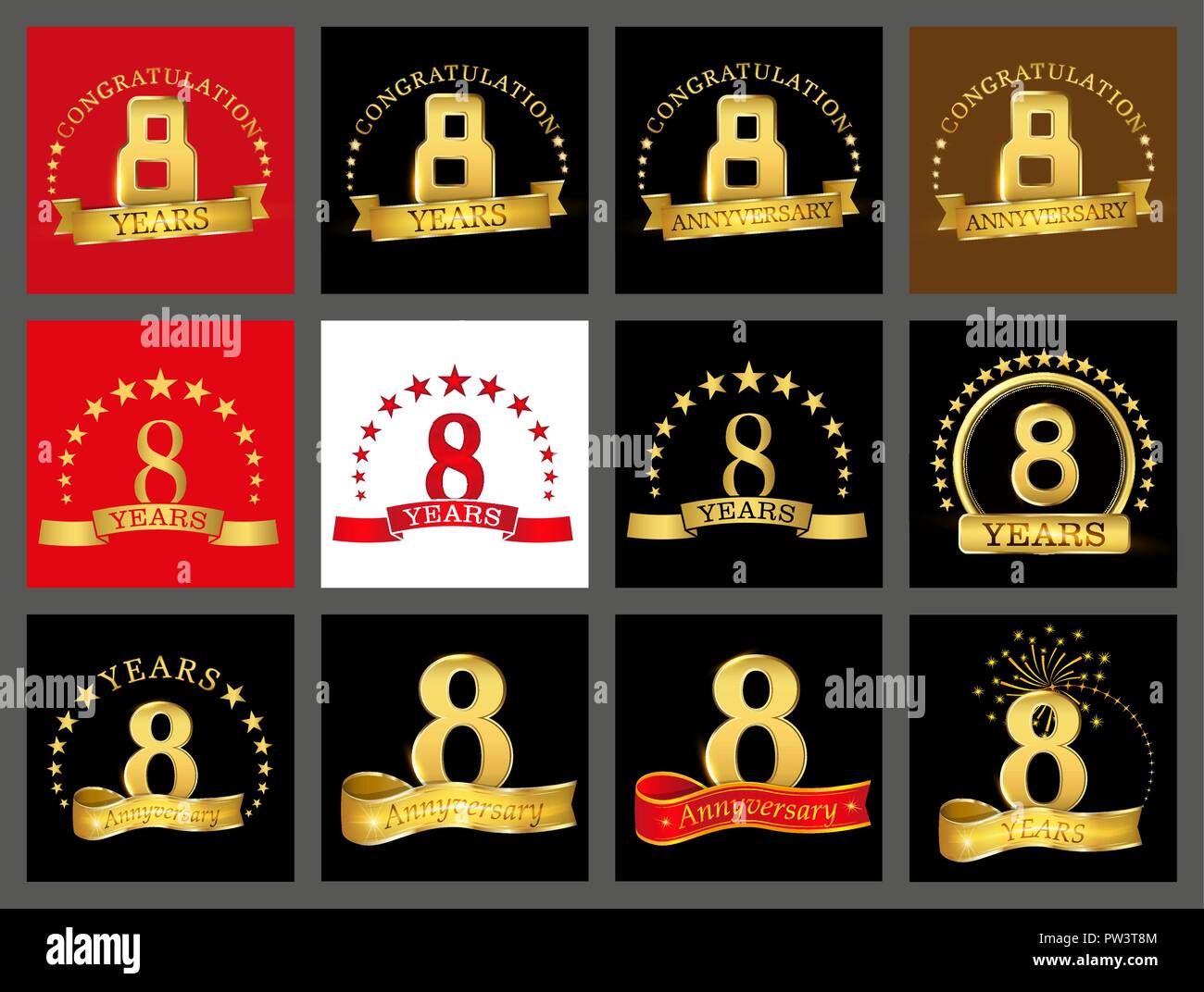 Set of number eight years (8 years) celebration design. Anniversary ...