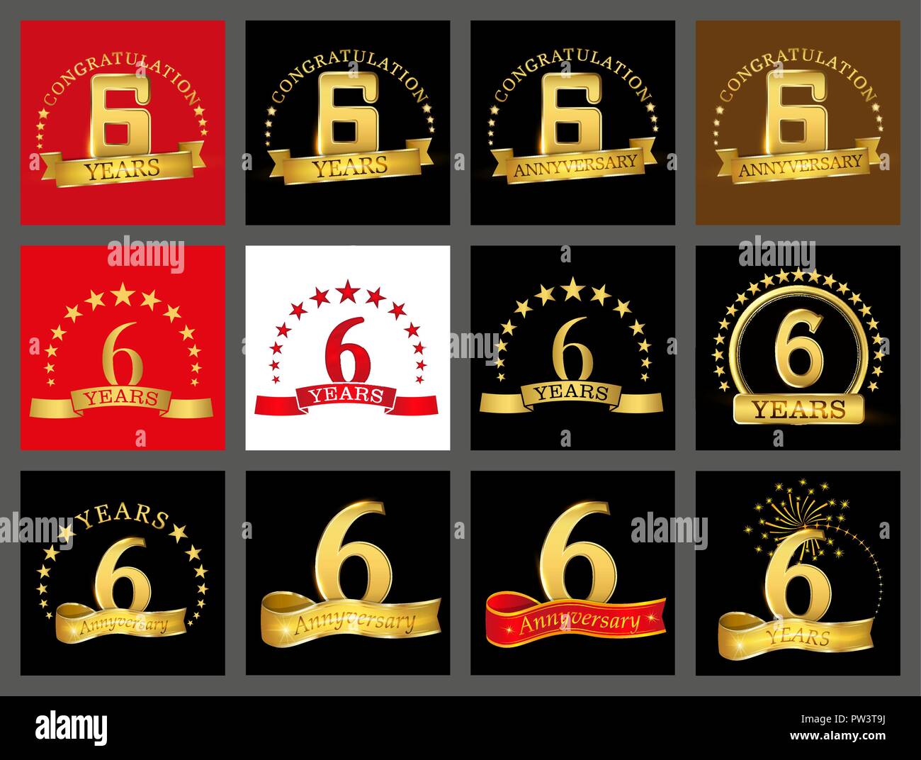 Set of number six years (6 years) celebration design. Anniversary ...