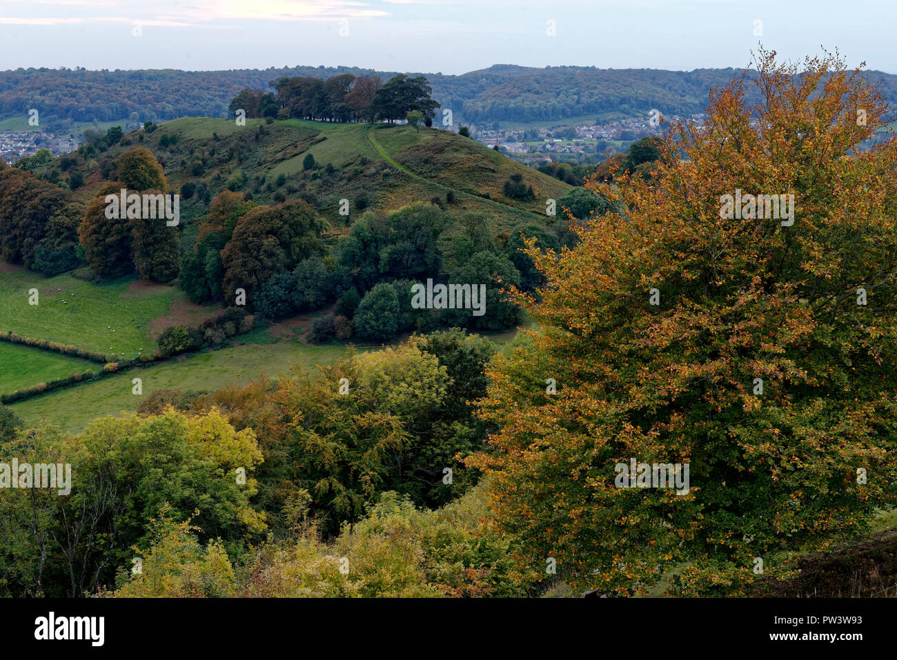 Downham Hill viewed from Uley Bury, Cotswold Outliers near Dursley ...