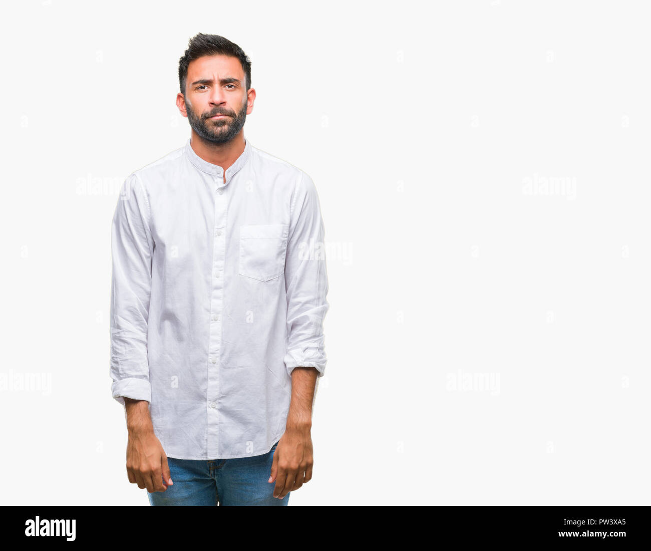 Adult hispanic man over isolated background depressed and worry for ...