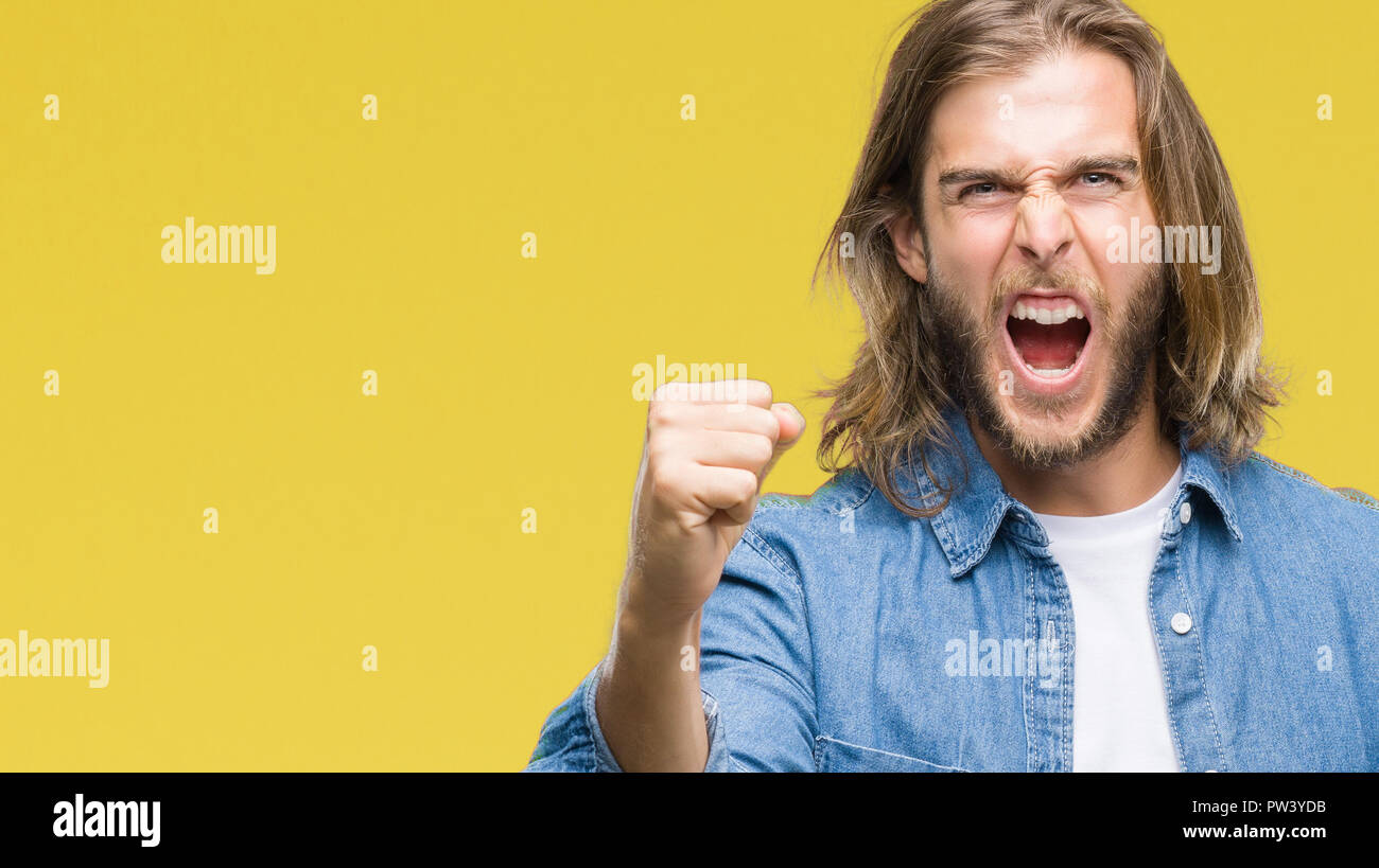 Angry mad man long hair hi-res stock photography and images - Alamy
