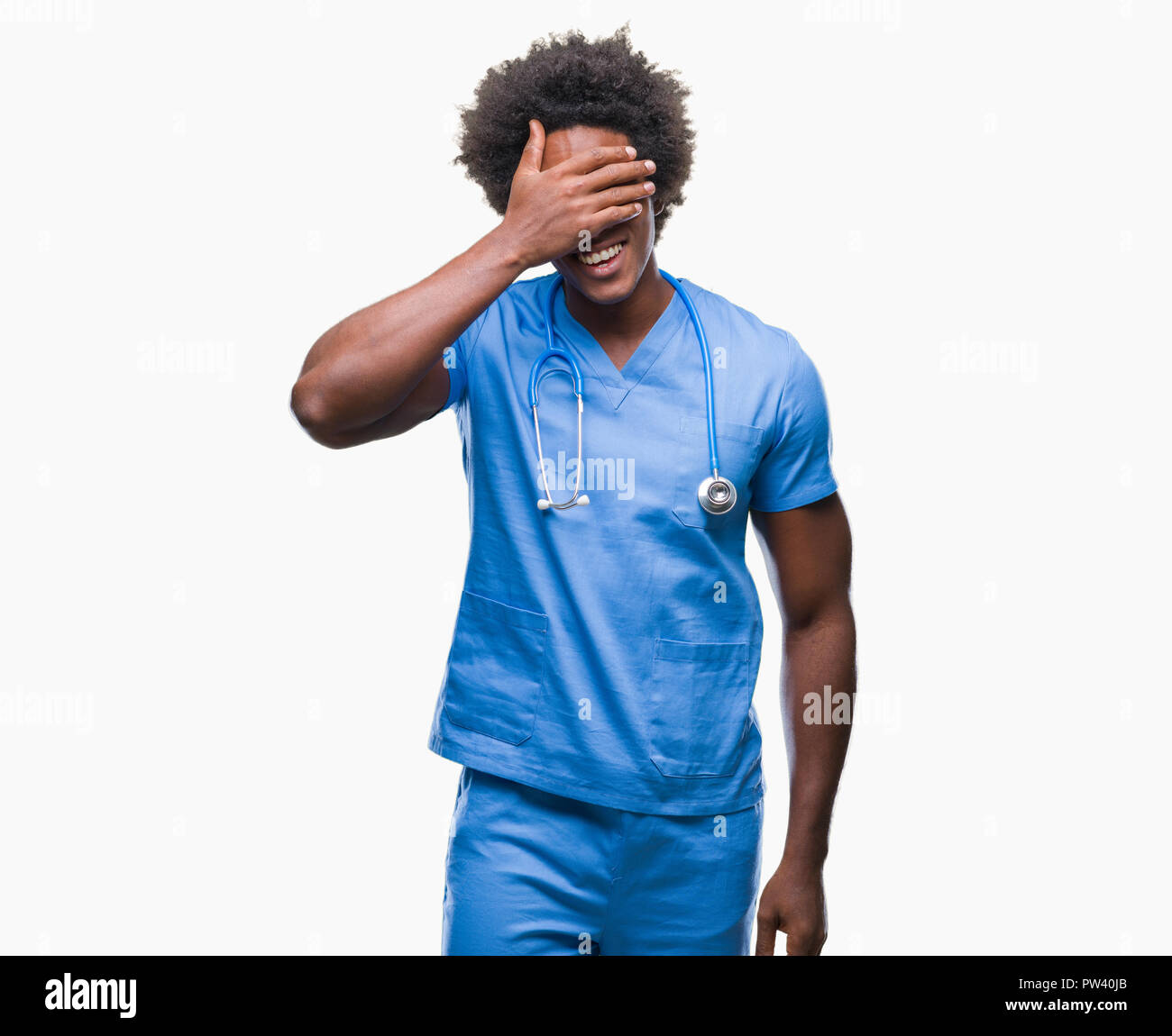 Afro american surgeon doctor man over isolated background smiling and ...