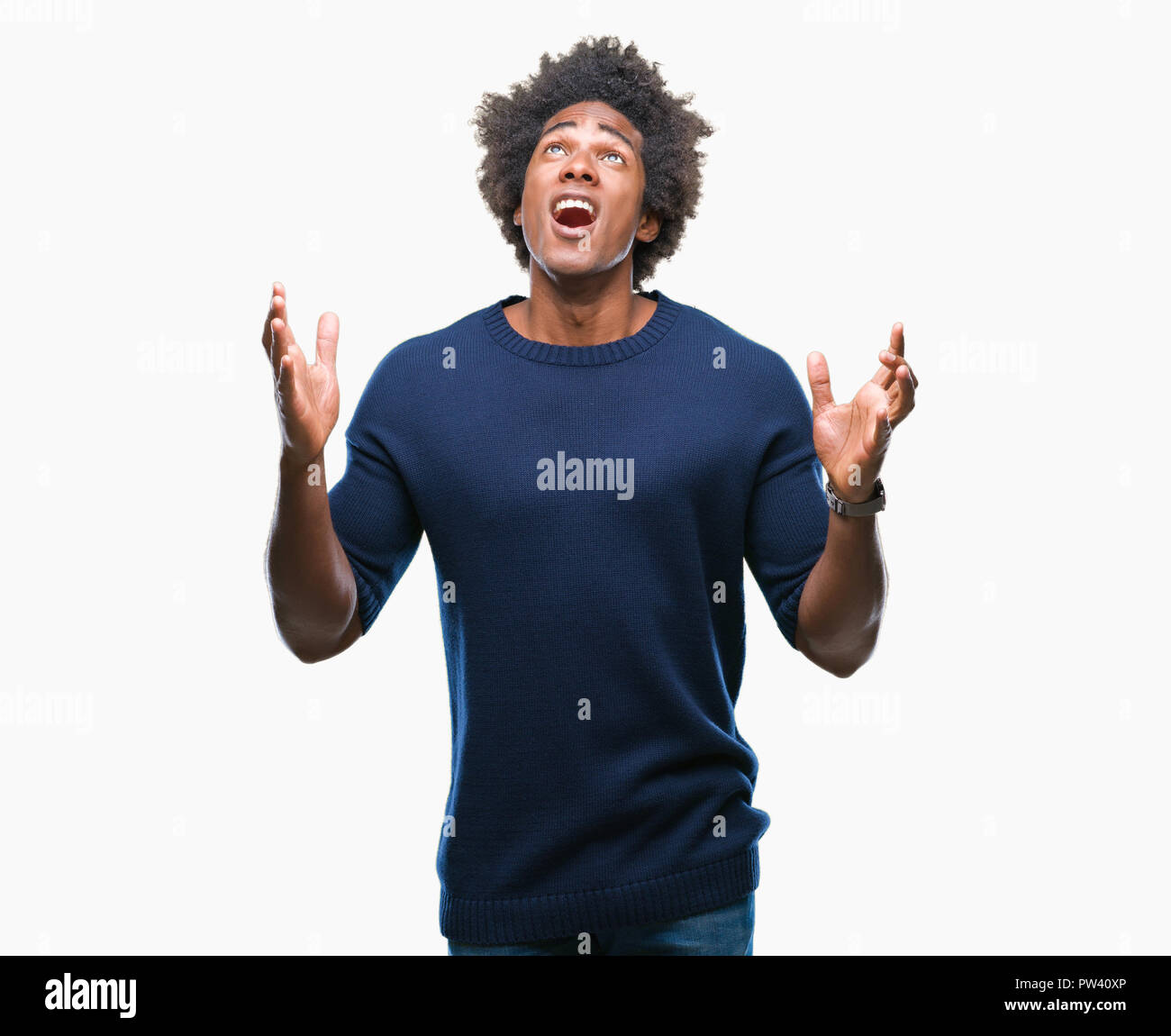 Afro american man over isolated background crazy and mad shouting and ...