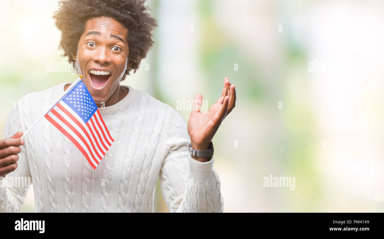 Afro american man flag of United States of America over isolated ...