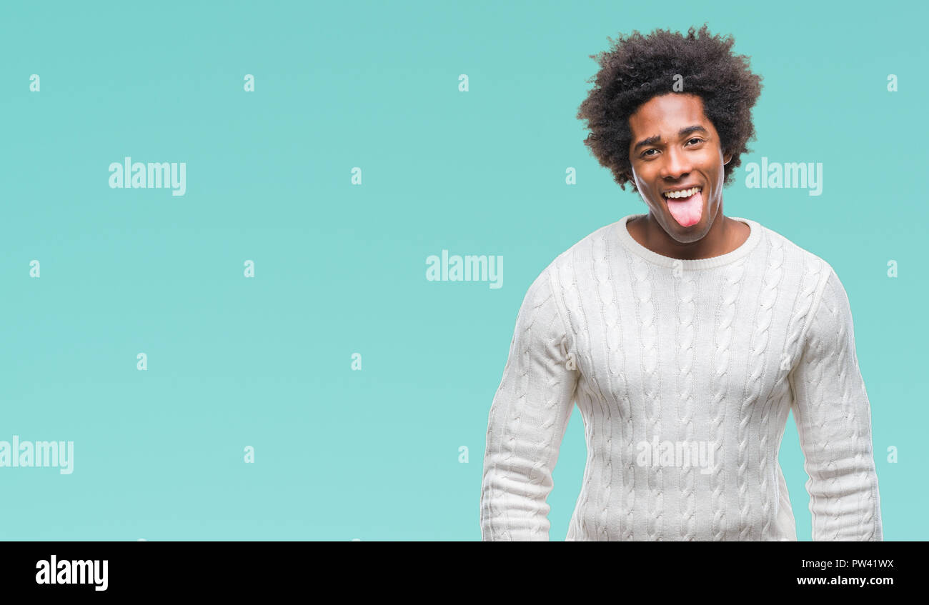 Afro American Man Over Isolated Background Sticking Tongue Out Happy