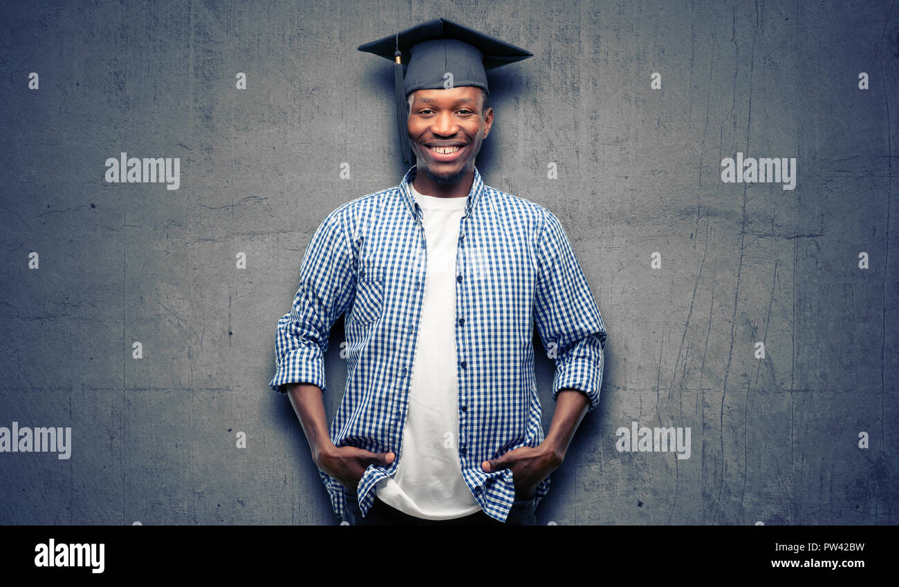 Young african graduate student black man confident and happy with a big ...