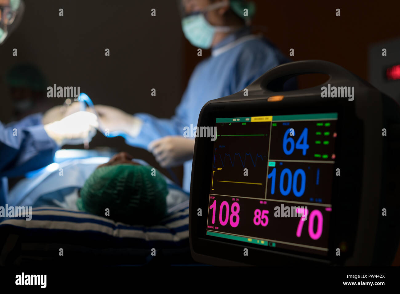 Electrocardiogram in hospital surgery operating emergency room showing ...