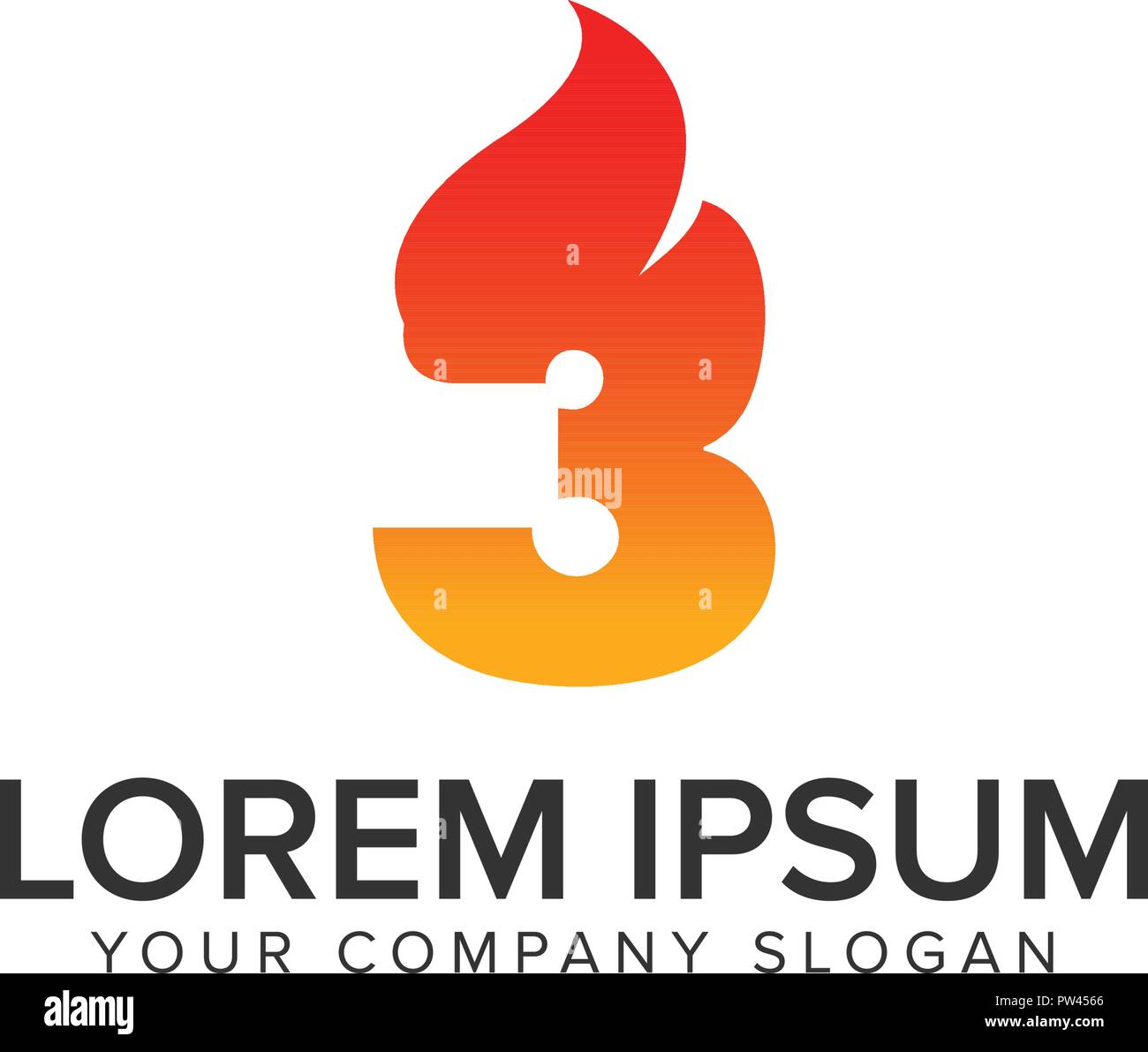 Number 3 ignition Flame logo design concept template. fully editable ...