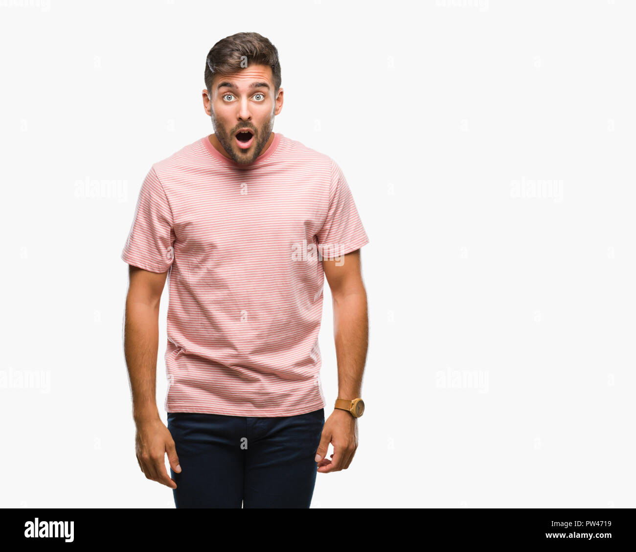 Young handsome man over isolated background afraid and shocked with ...