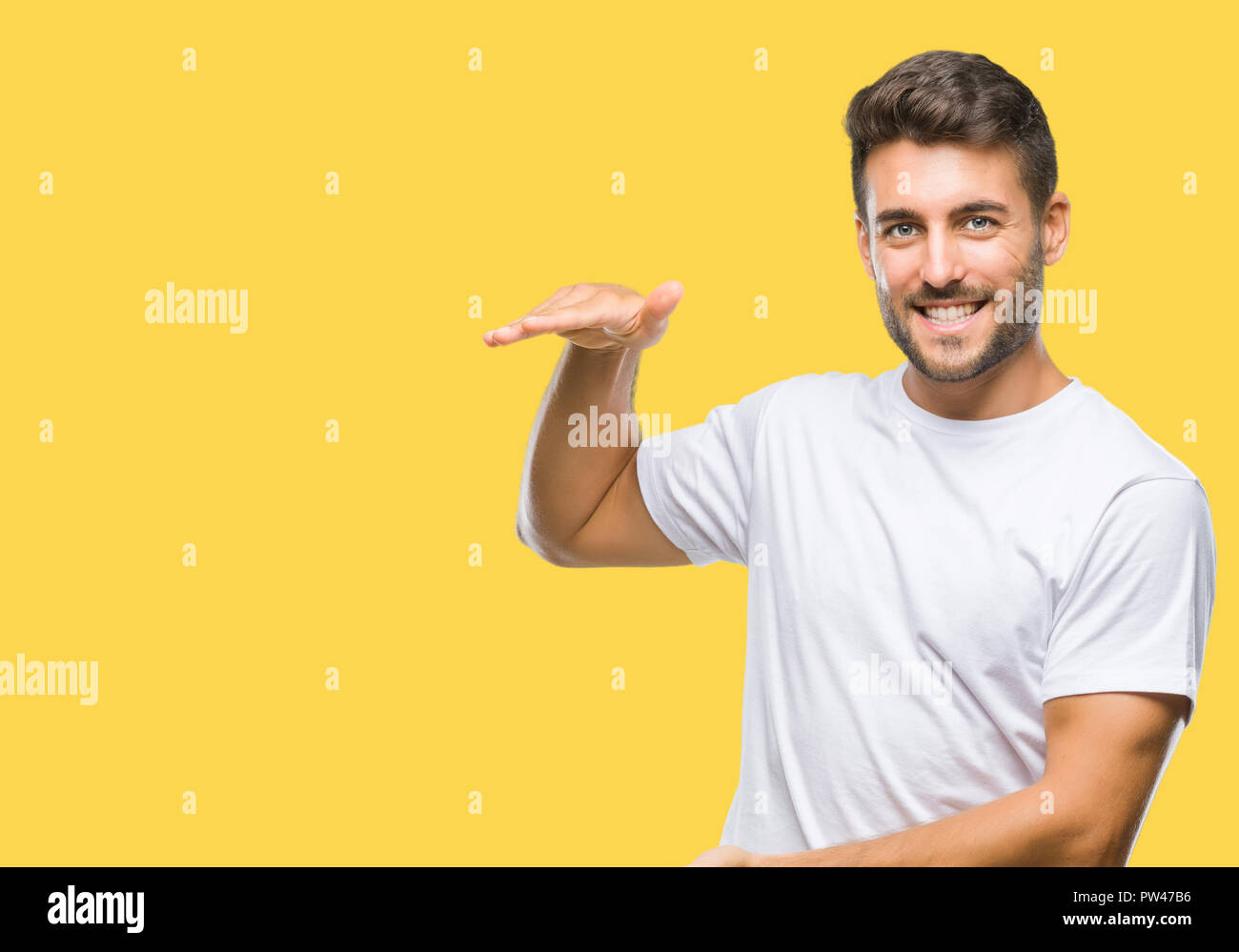 Young handsome man over isolated background gesturing with hands ...