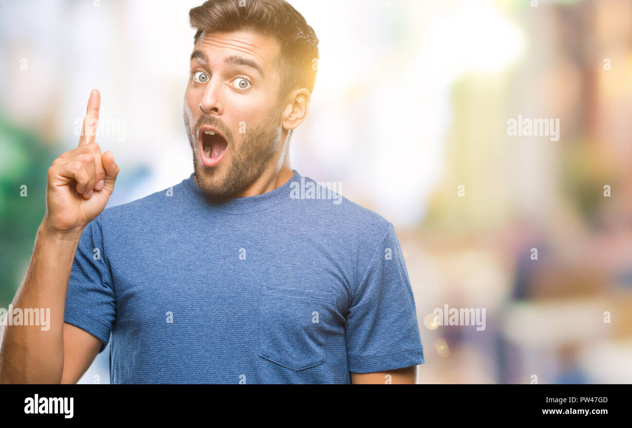 Young handsome man over isolated background pointing finger up with ...