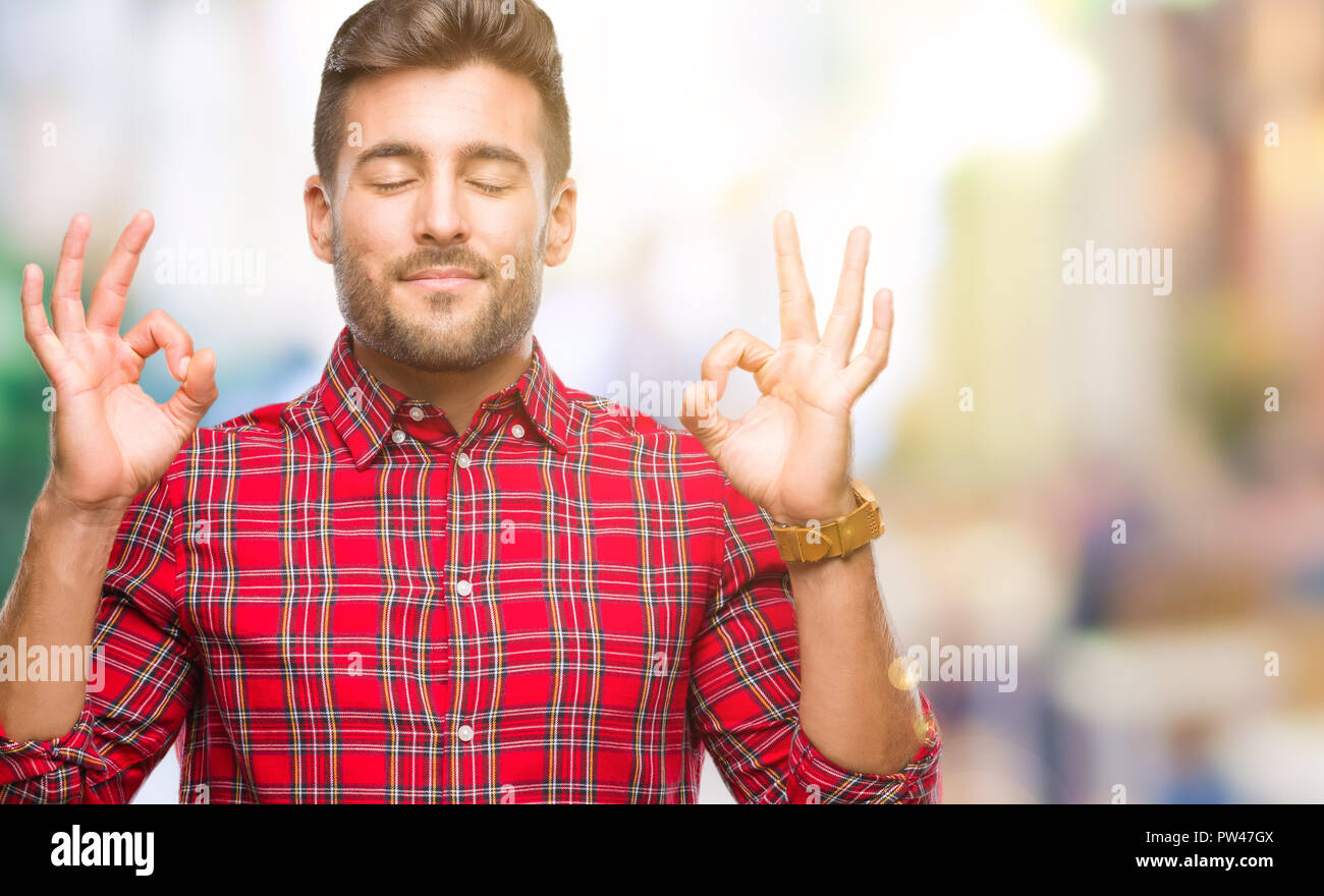 Young handsome man over isolated background relax and smiling with eyes ...