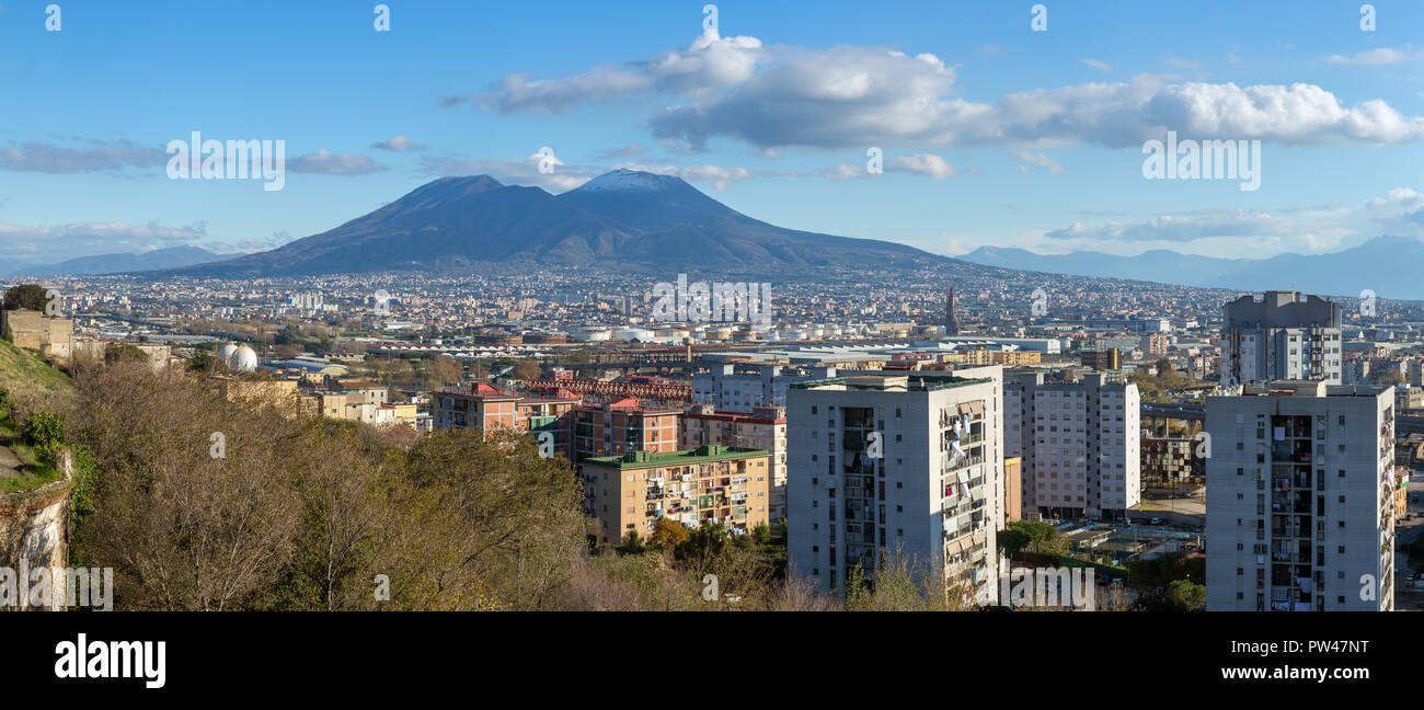 Cityscape of Naples, view of the modern part of the city and Mount ...