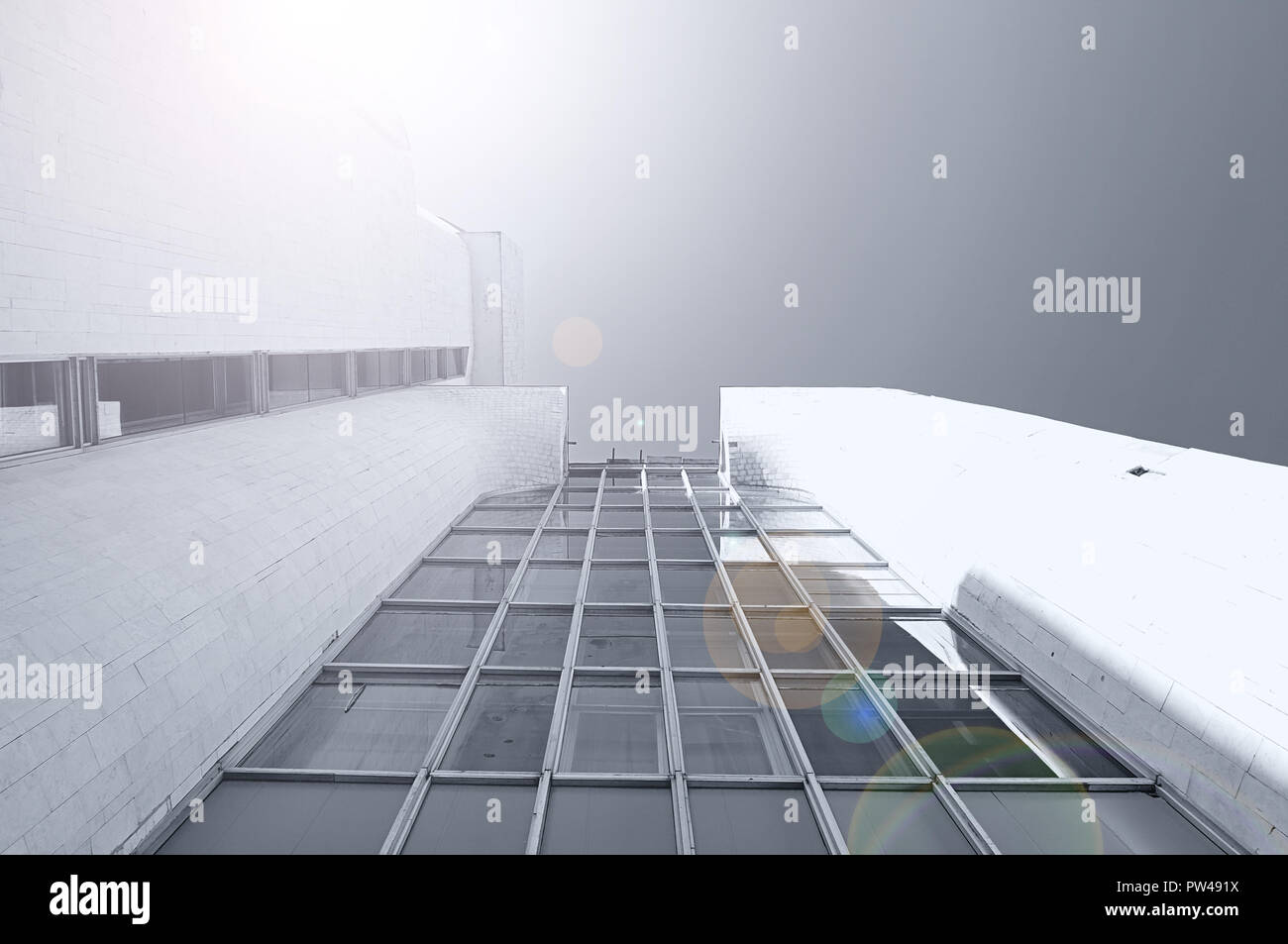 Architecture futuristic background - perspective bottom view of modern ...
