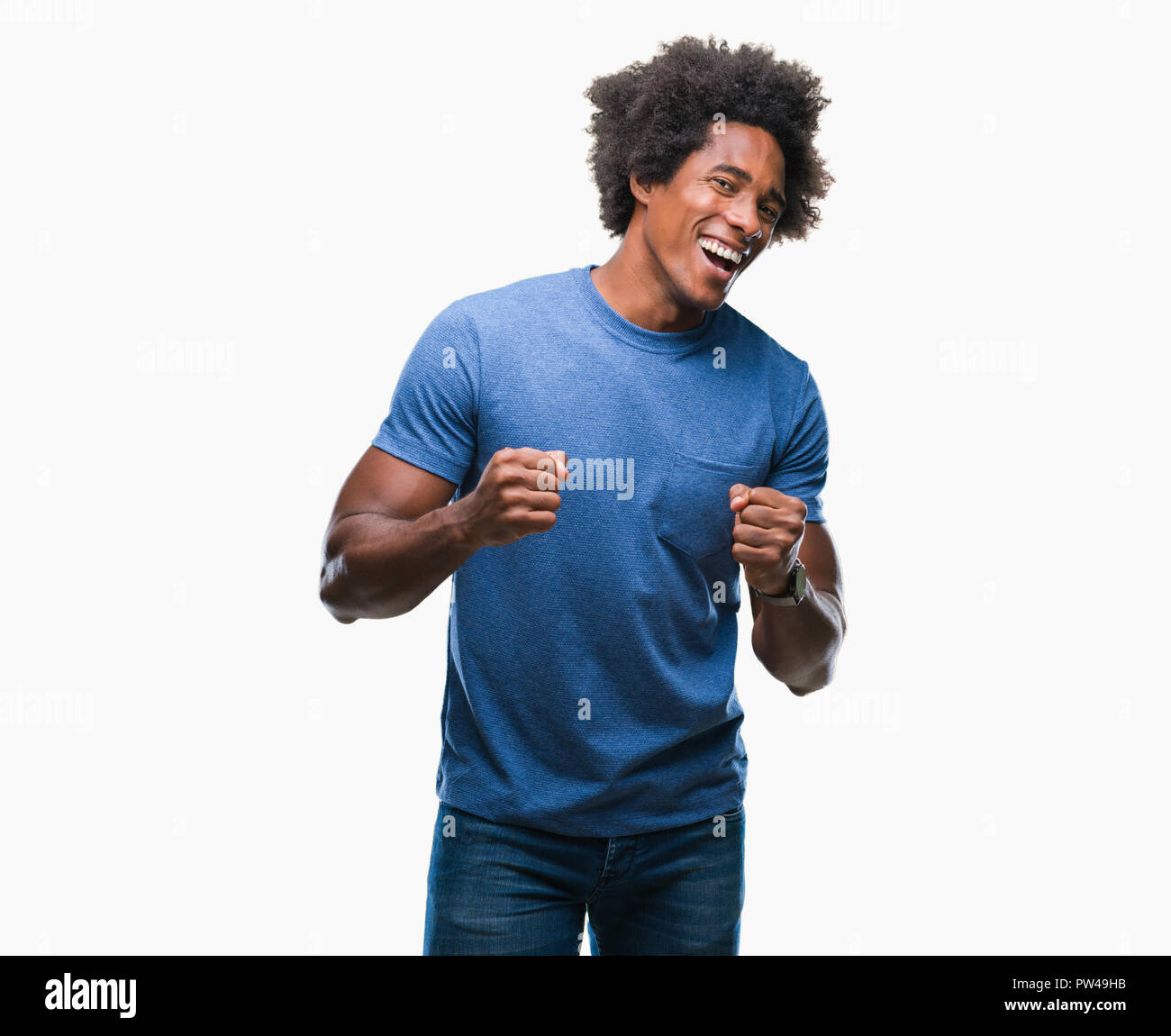Afro american man over isolated background very happy and excited doing ...