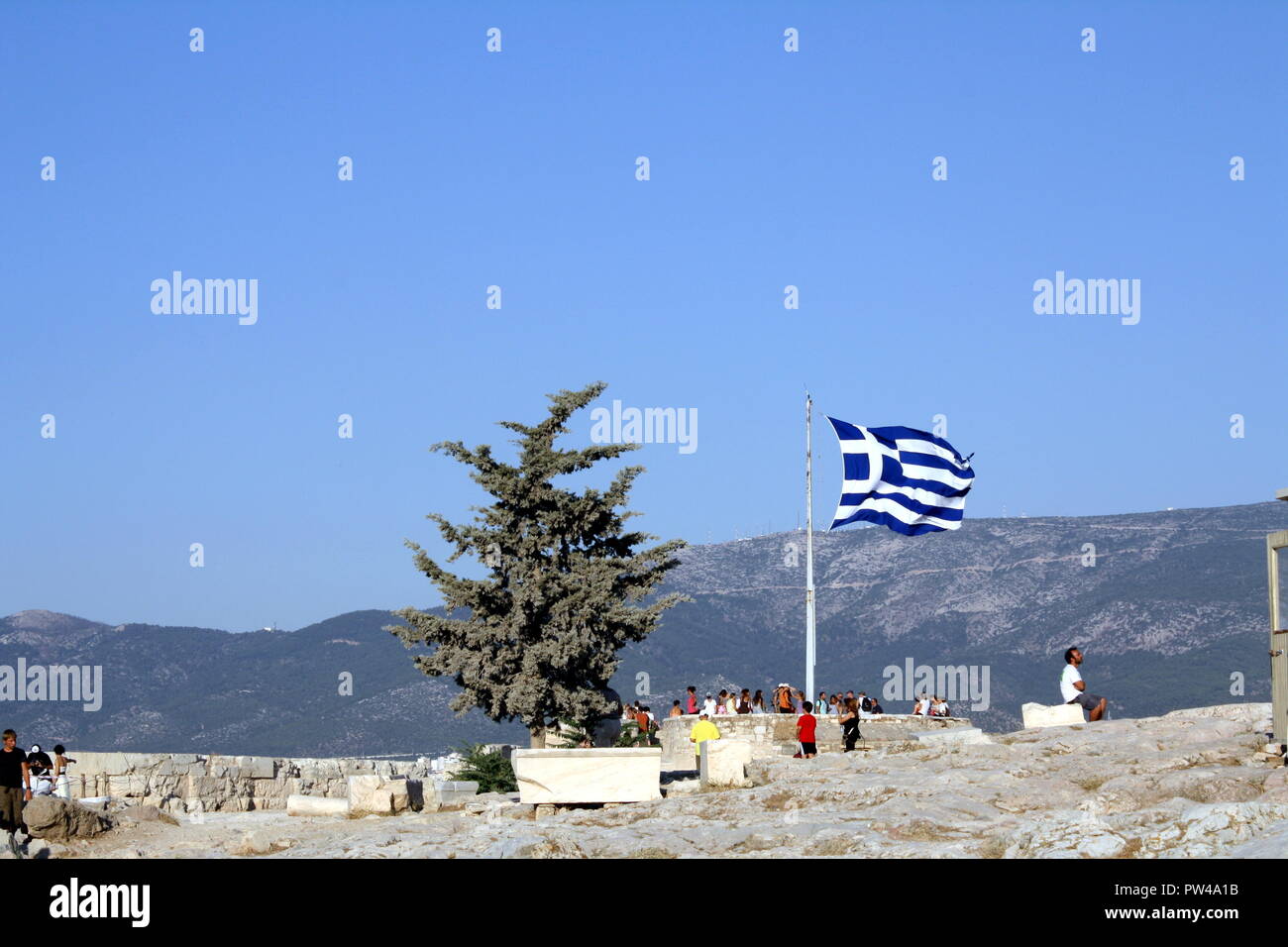 Greek Flag on the Acropolis of Athens, Greece Stock Photo - Alamy