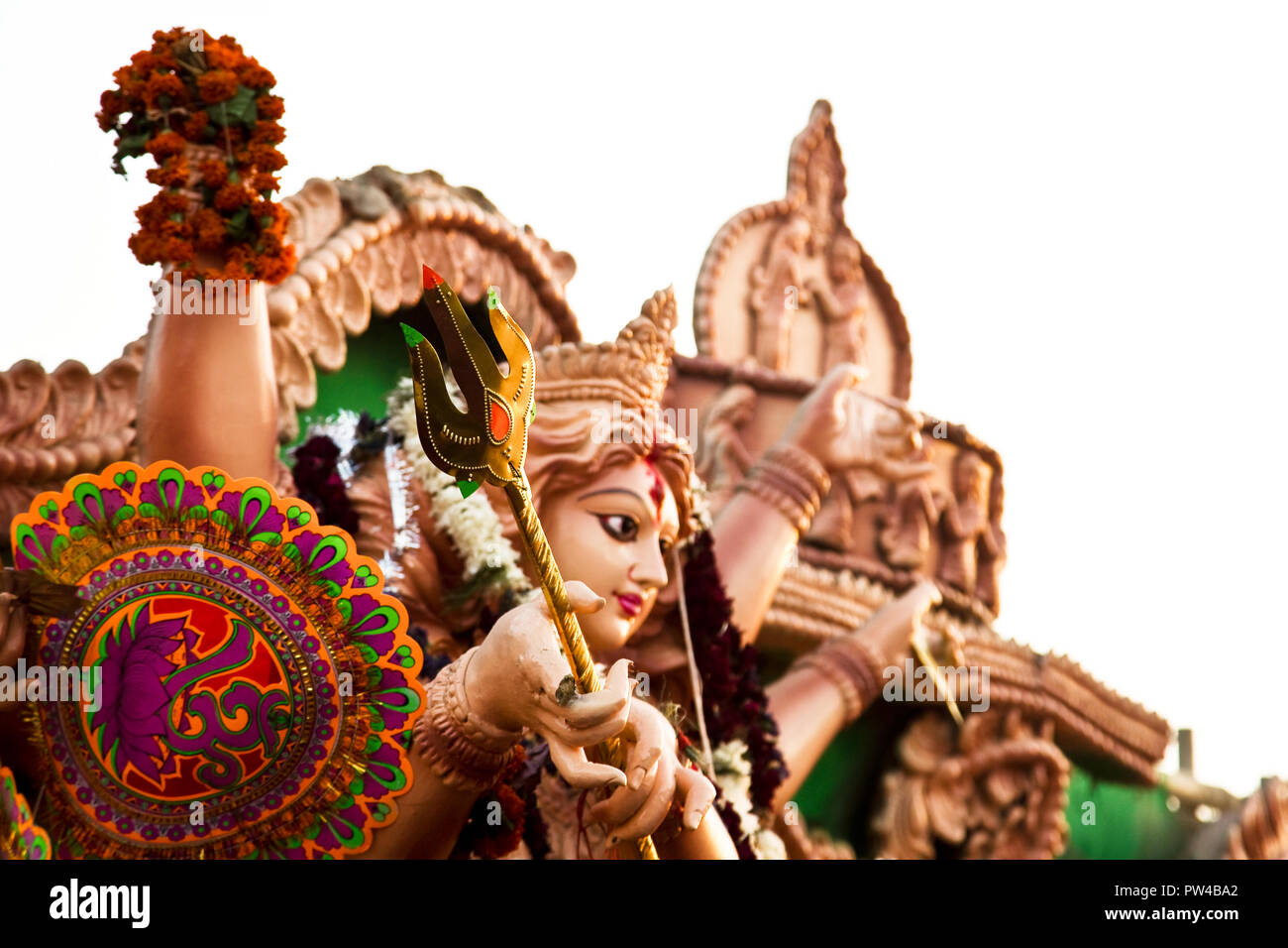 Sun rays falling on the weapon of Hindu goddess Durga during the ...