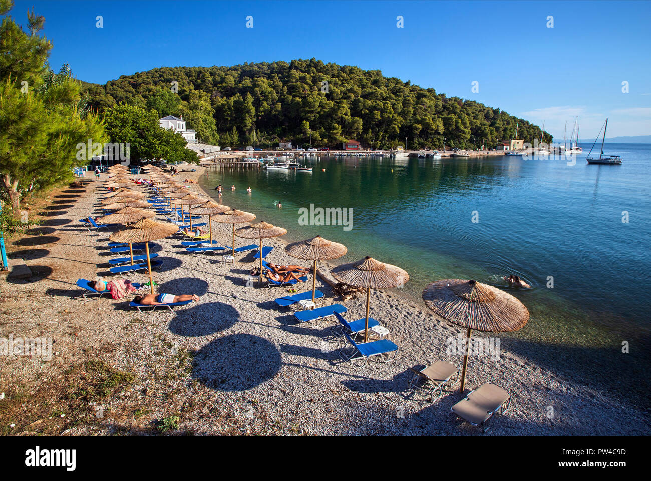 Agnontas village on the west coast of Skopelos island, Northern ...