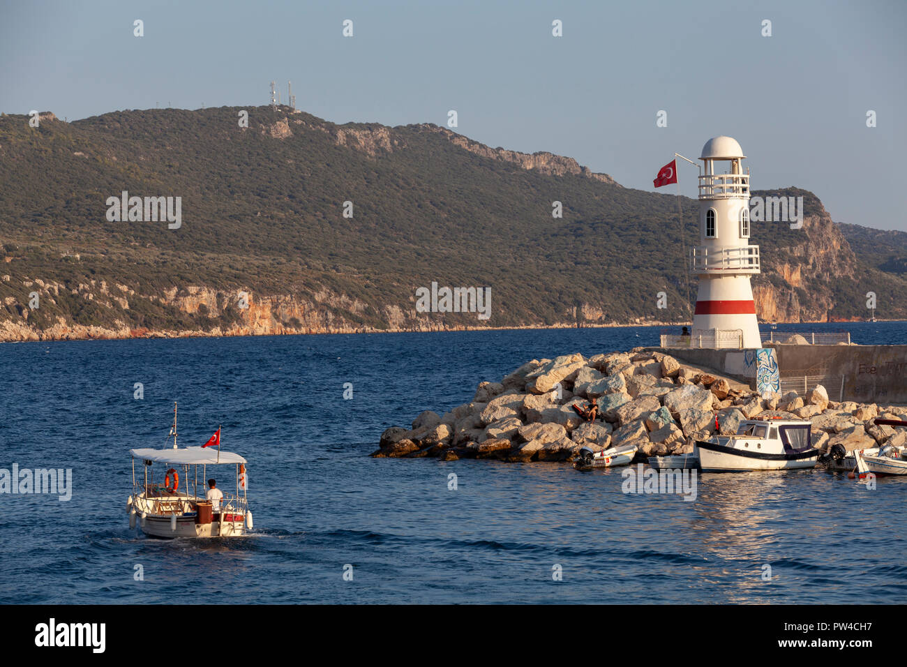 Lighthouse at harbour in Kas, Turkey Stock Photo - Alamy