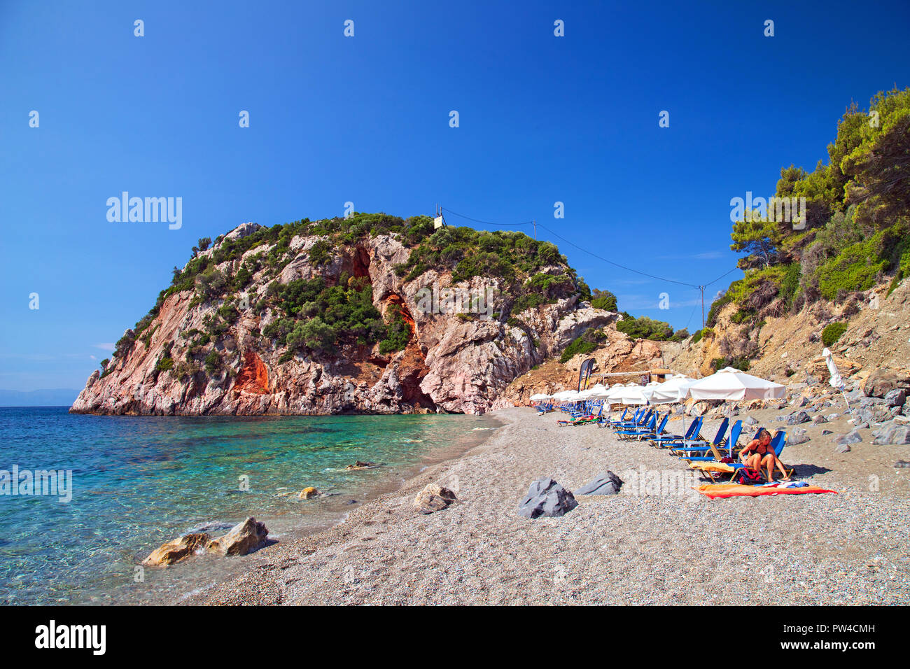 Velanio beach, right next to Stafylos beach, Skopelos island, Northern ...