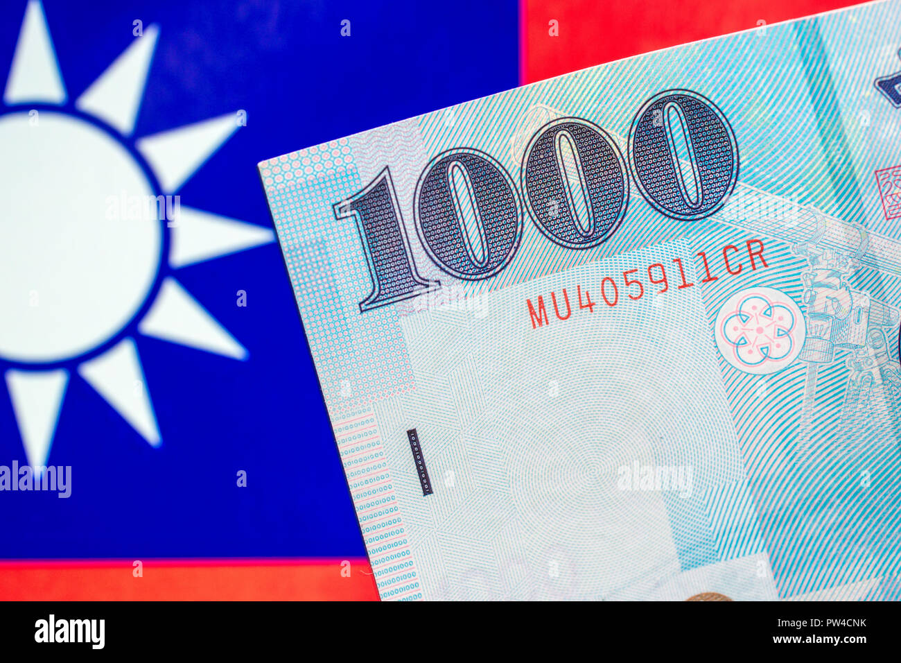 Taiwan currency notes , Taiwan currency on Taiwan flag Stock Photo - Alamy