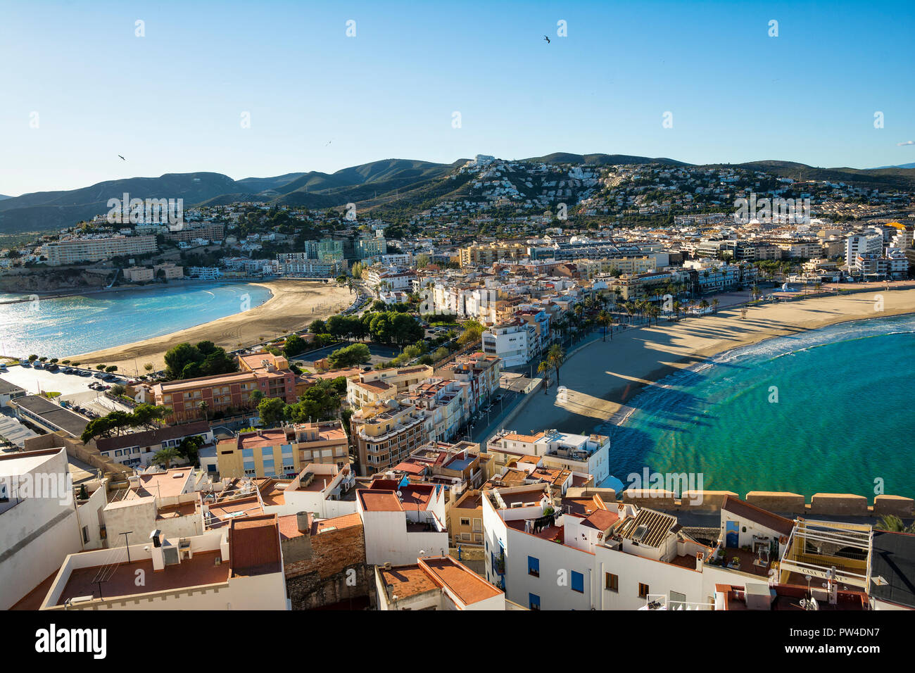 Aerial view of Peninsula town with harbour and marina , Costa del ...