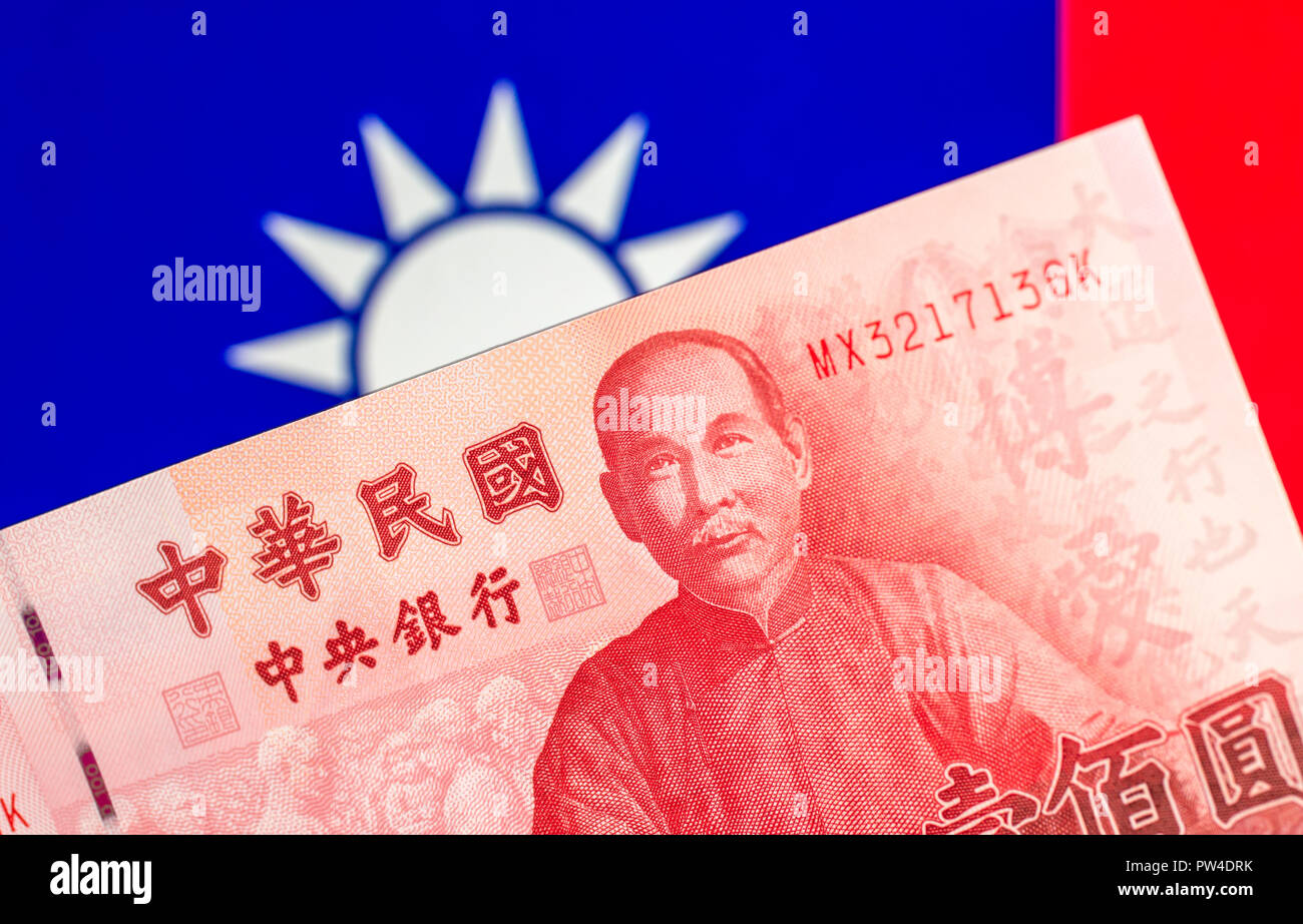 Taiwan currency notes , Taiwan currency on Taiwan flag Stock Photo - Alamy