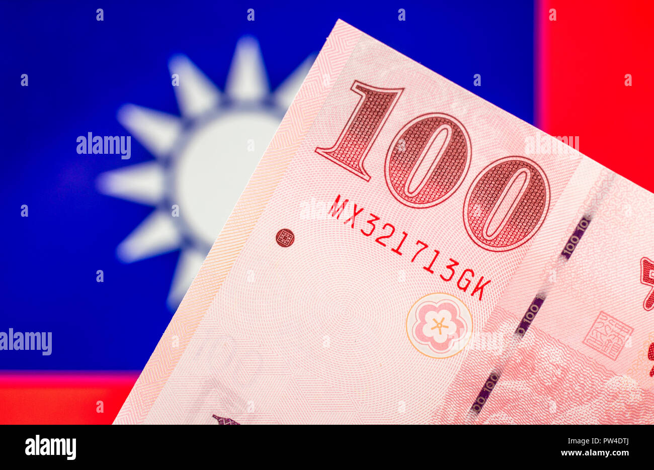 Taiwan currency notes , Taiwan currency on Taiwan flag Stock Photo - Alamy