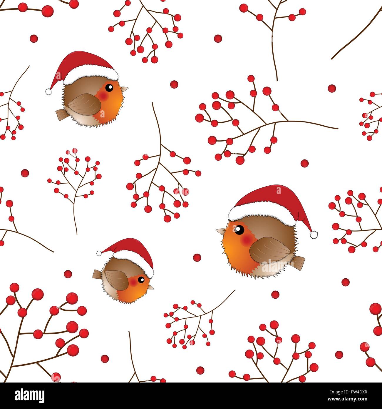 Red Robin Bird Santa Claus and Berry on White Background. Vector ...