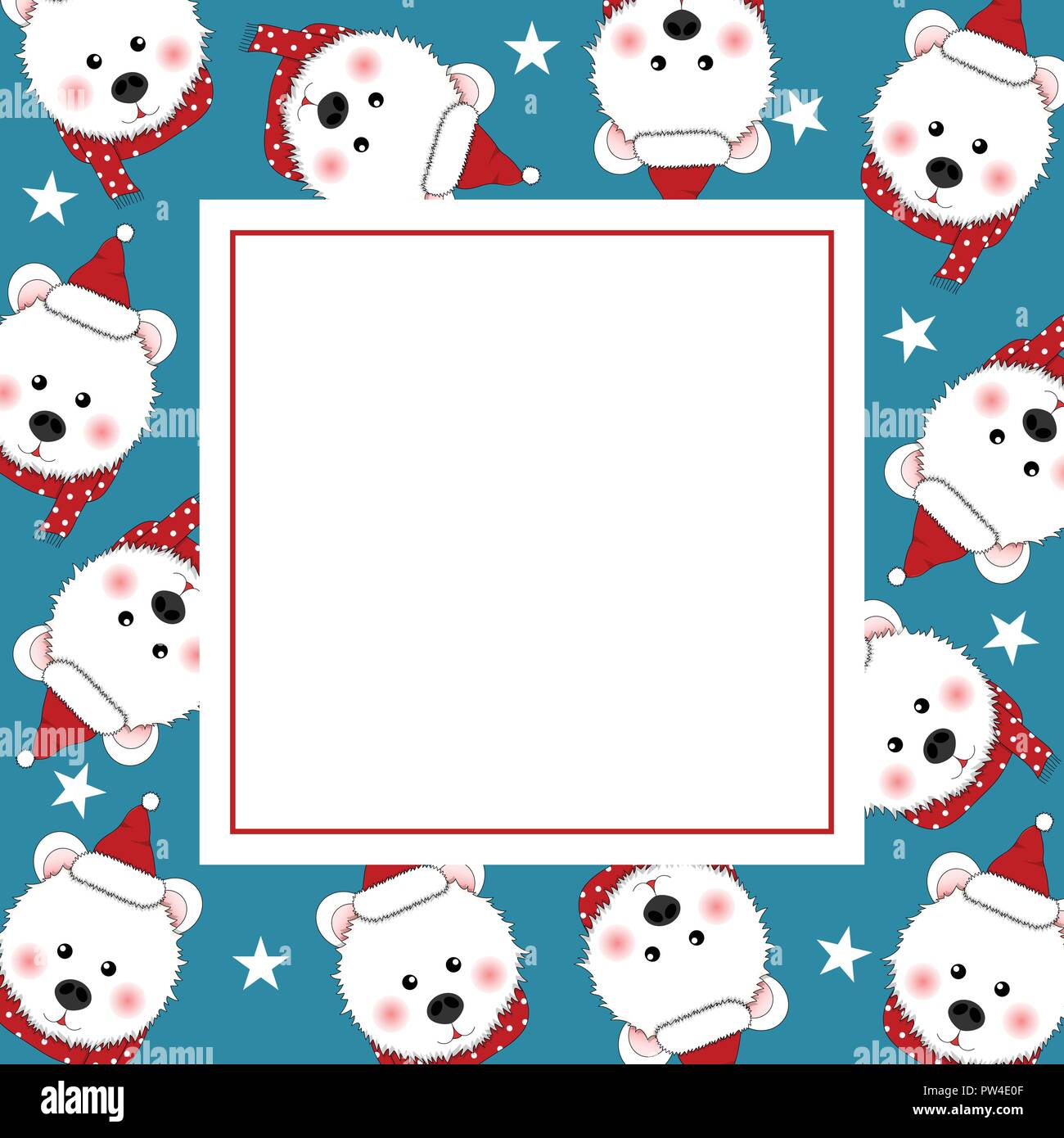 White Bear Santa Claus with Red Scarf Polka Dot on Indigo Blue Banner ...
