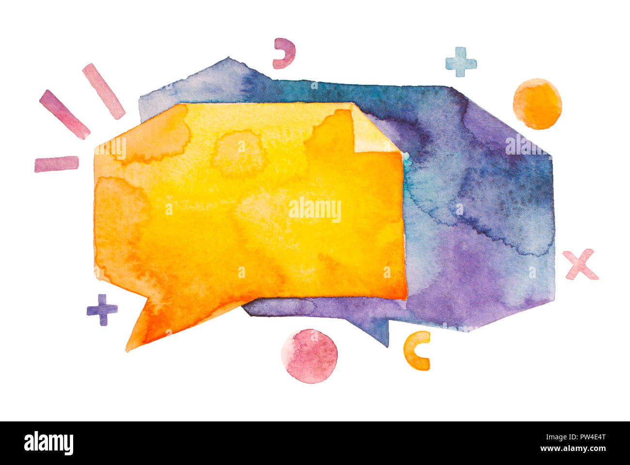 Watercolor speech bubbles isolated on white, paper files stylization ...