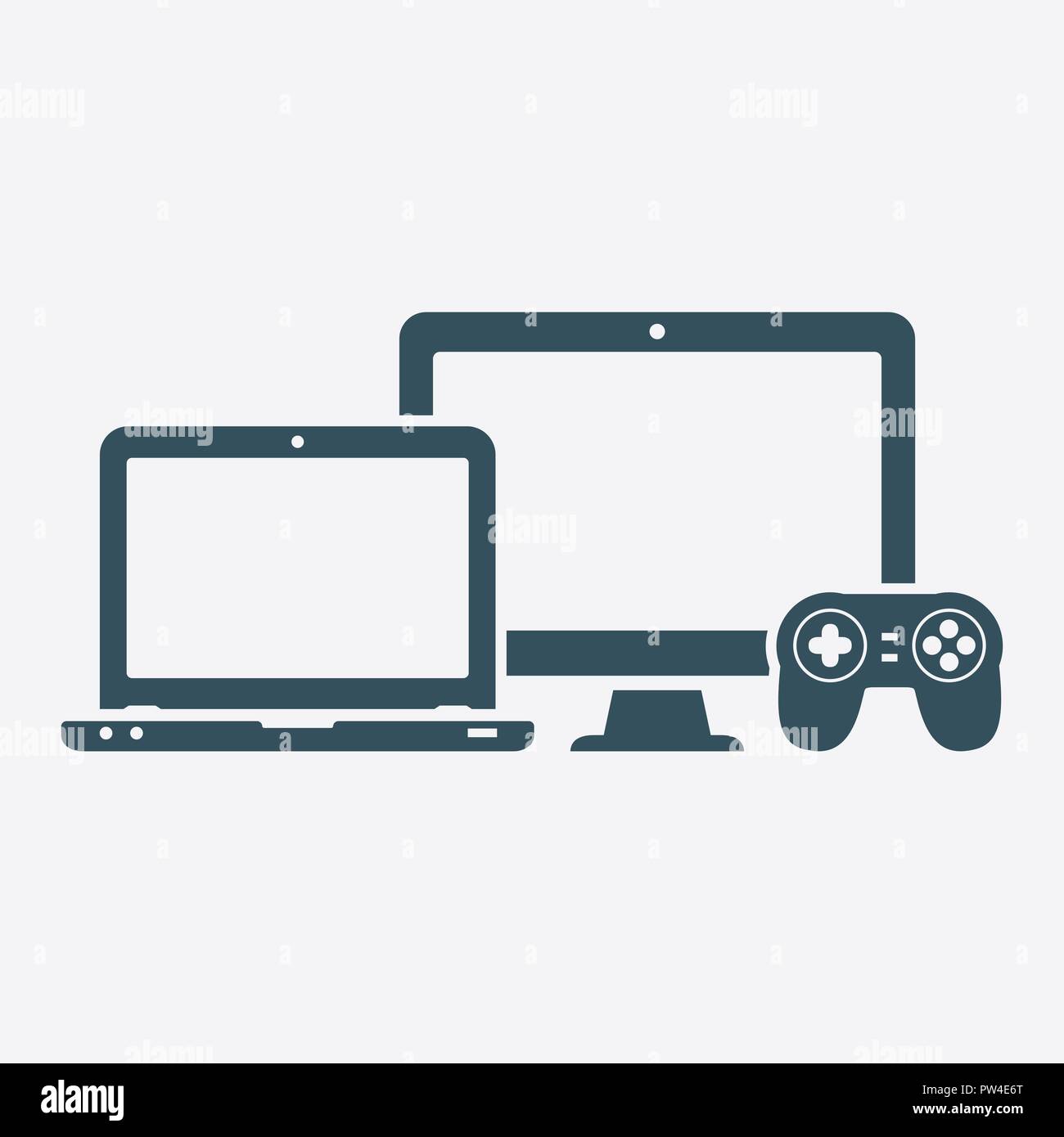Device icons - desktop computer, laptop and joystick Stock Vector Image ...