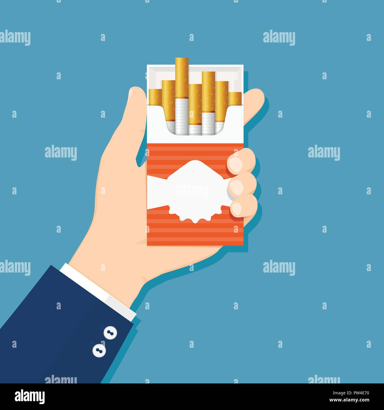 Hand holding cigarette pack, flat design vector illustration Stock ...