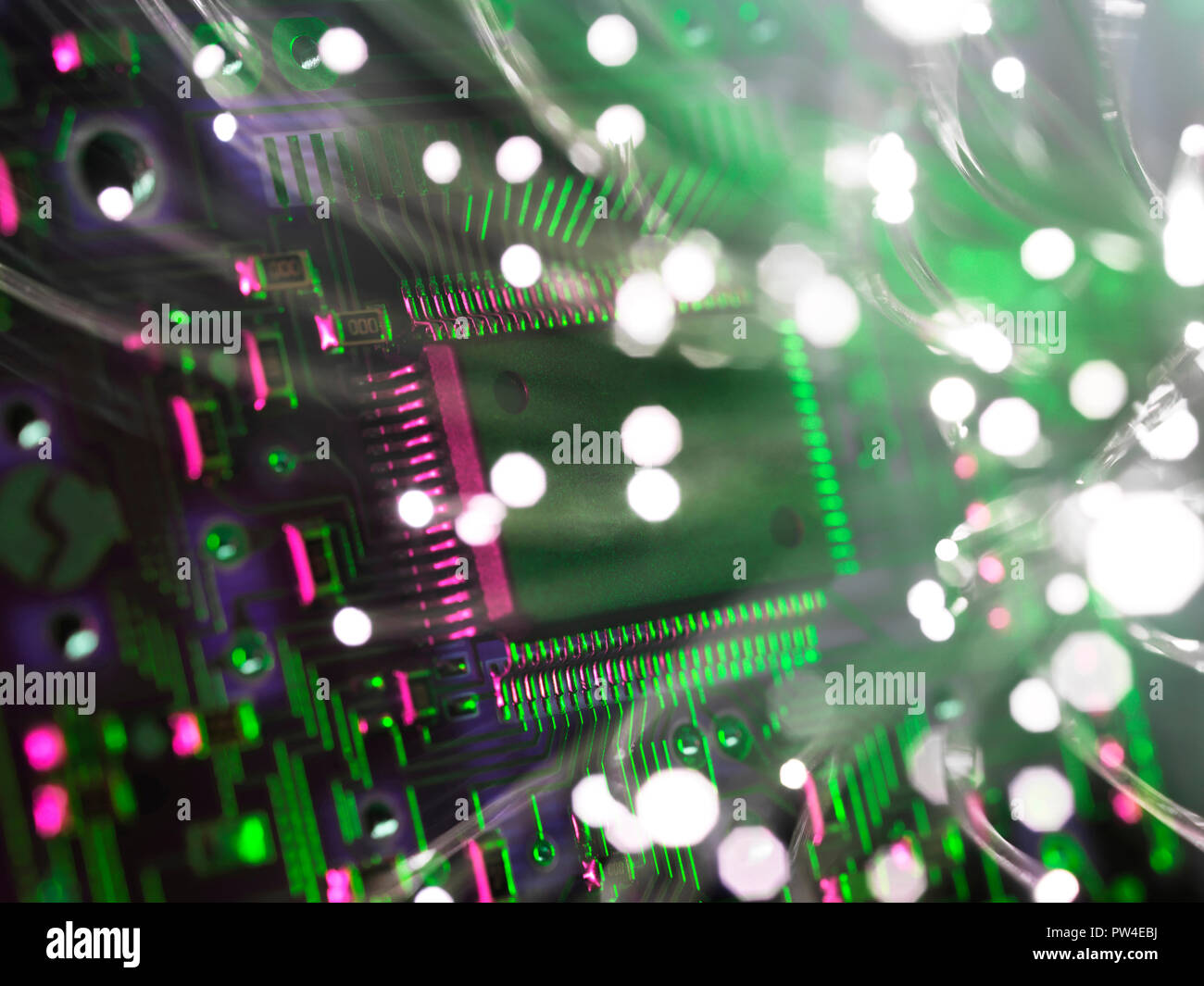 Close-up of fiber optic over printed circuit board Stock Photo - Alamy