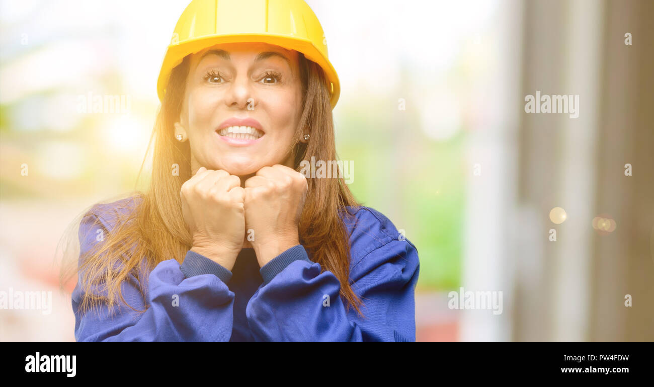 Engineer construction worker woman terrified and nervous expressing ...