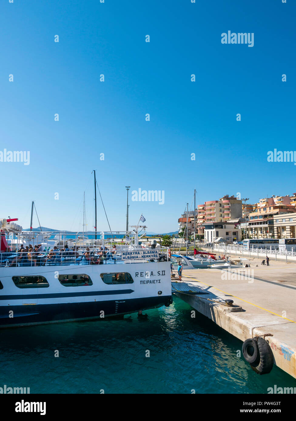 Ferry departing the port, Saranda, Vlore County, The Republic of ...