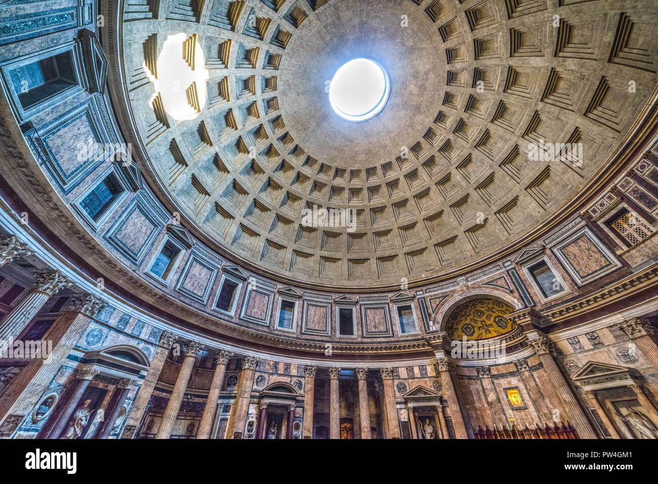 Indoor view of world famous Pantheon dome in Rome, Italy Stock Photo ...