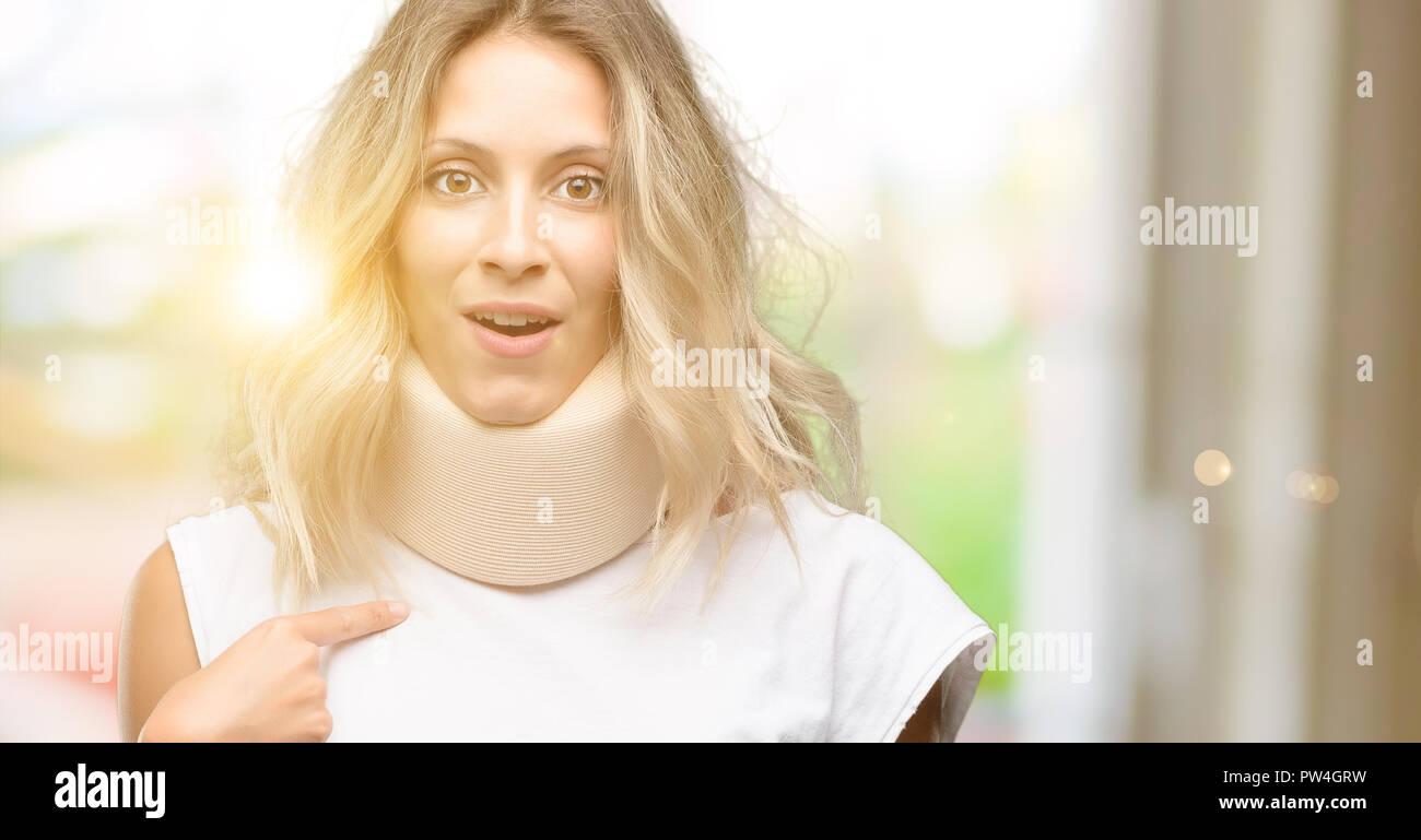 Woman finger pointing neck hi-res stock photography and images - Alamy