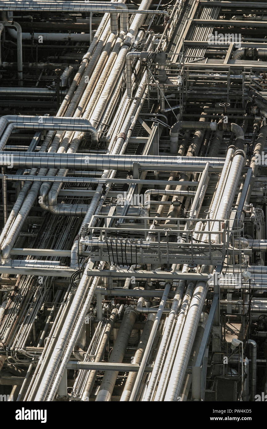 High angle view of metallic pipes at factory Stock Photo - Alamy
