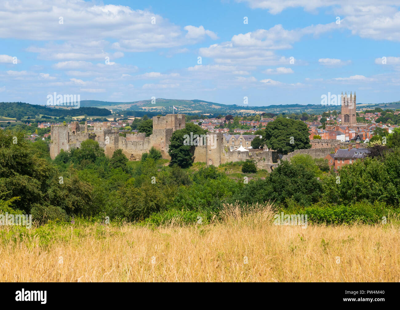The town of Ludlow seen from Whitcliffe Common, Shropshire Stock Photo ...