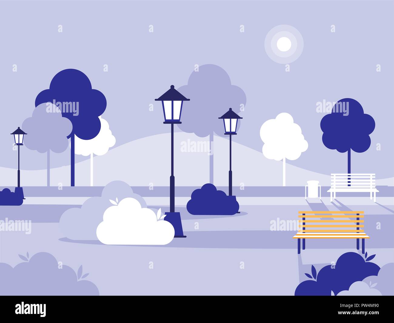 park with chairs and lamps vector illustration design Stock Vector ...
