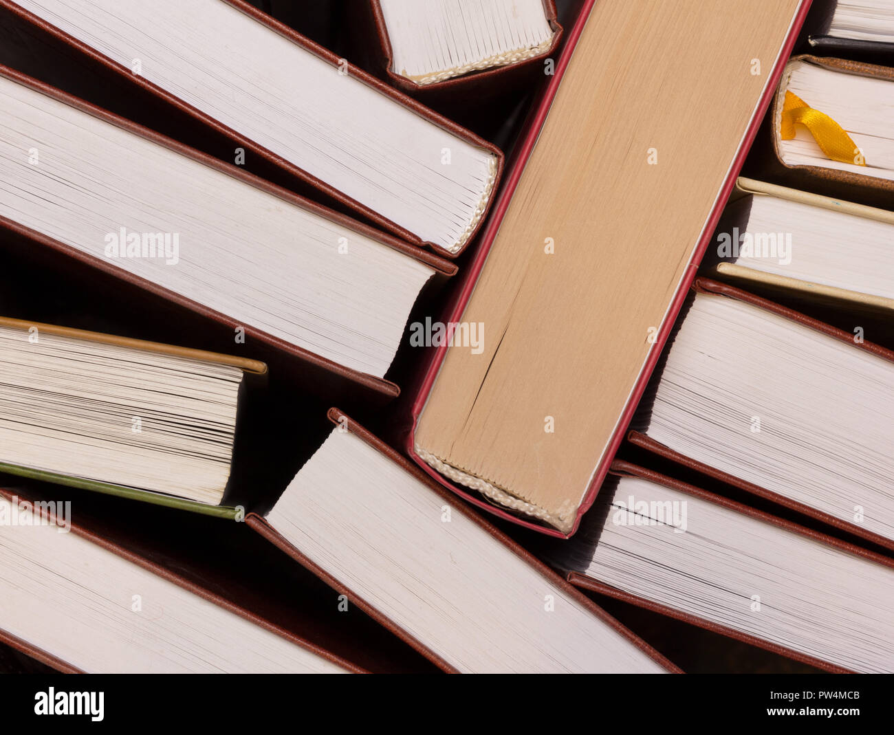 background of stack of books top view of edge pages Stock Photo - Alamy