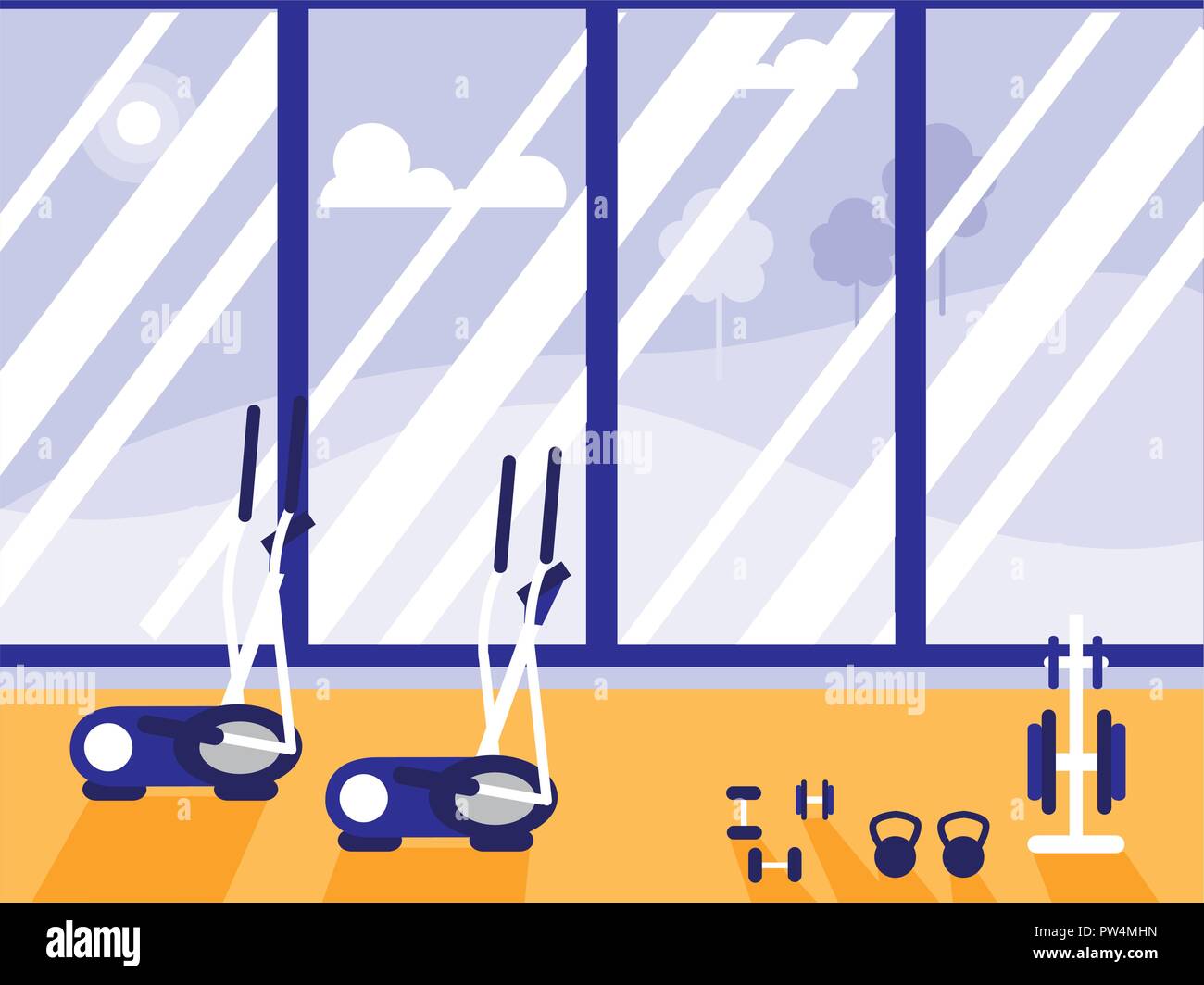 elliptical machine with weights sport gym vector illustration design ...