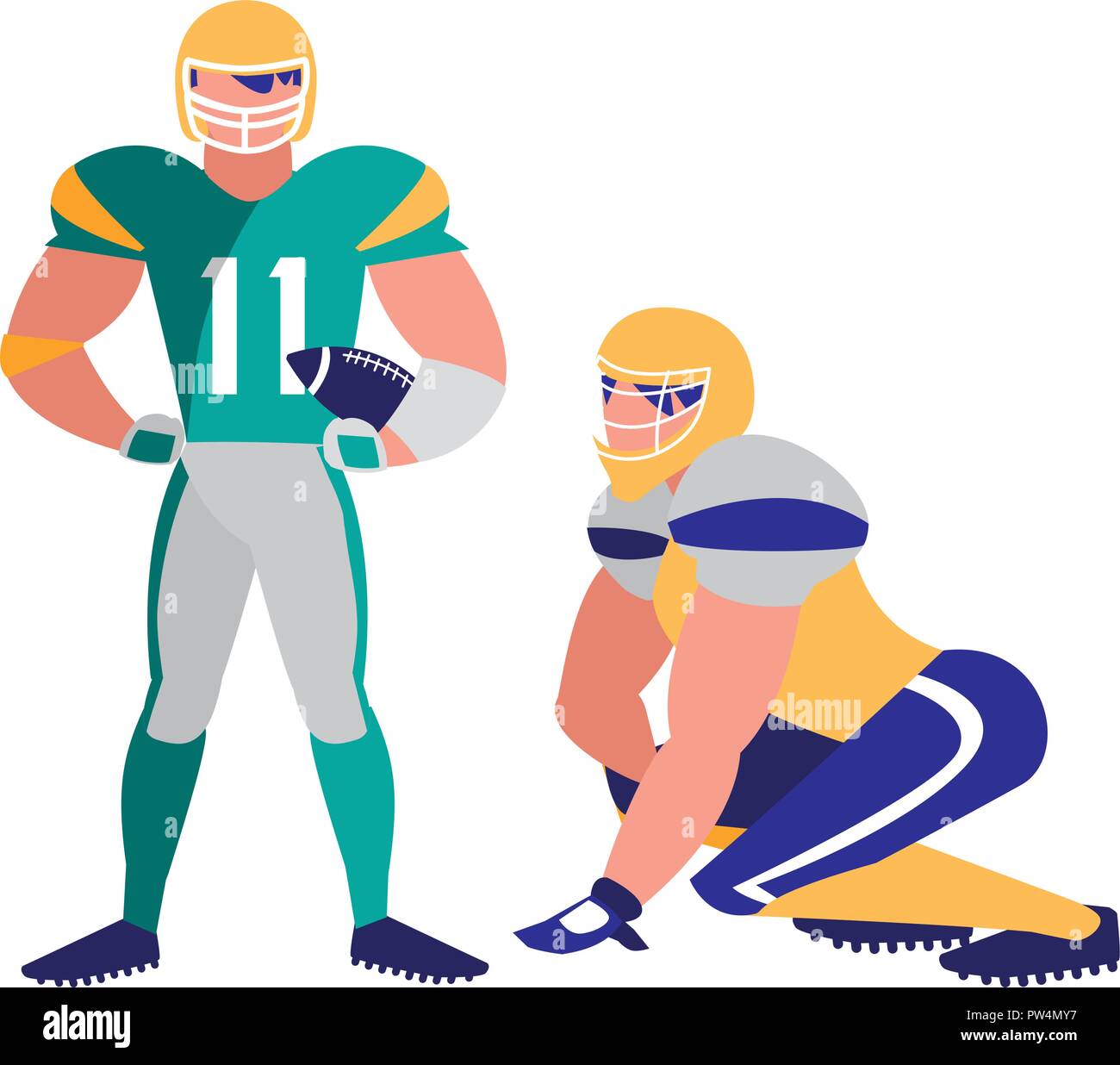 american football players with safety equipment over white background ...